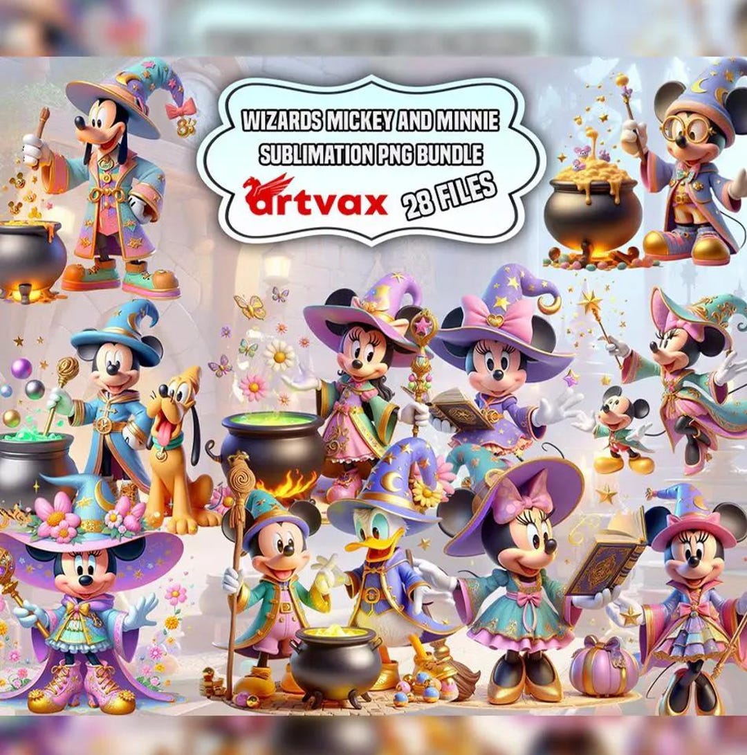 Wizards Mickey and Minnie PNG Bundle | Magic Sublimation Designs | 3D ...