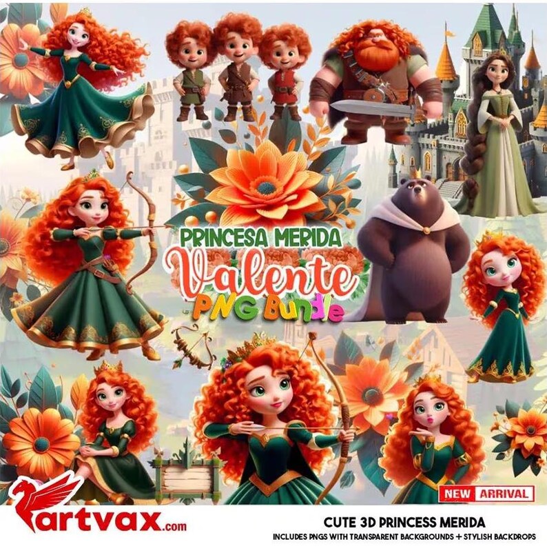 Princess Merida 3D PNG Bundle | Brave Inspired Clipart | Merida Queen ...