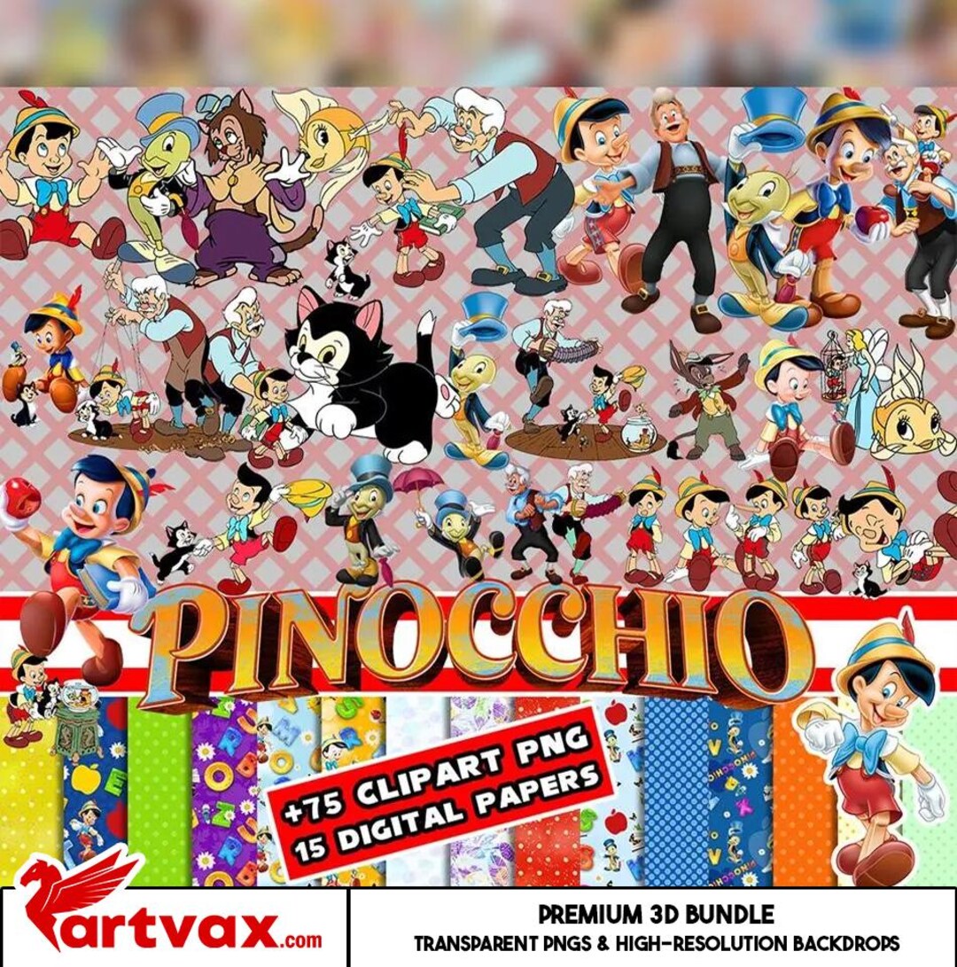 Pinocchio Clipart Bundle | Disney Pinocchio PNG Characters & Digital ...