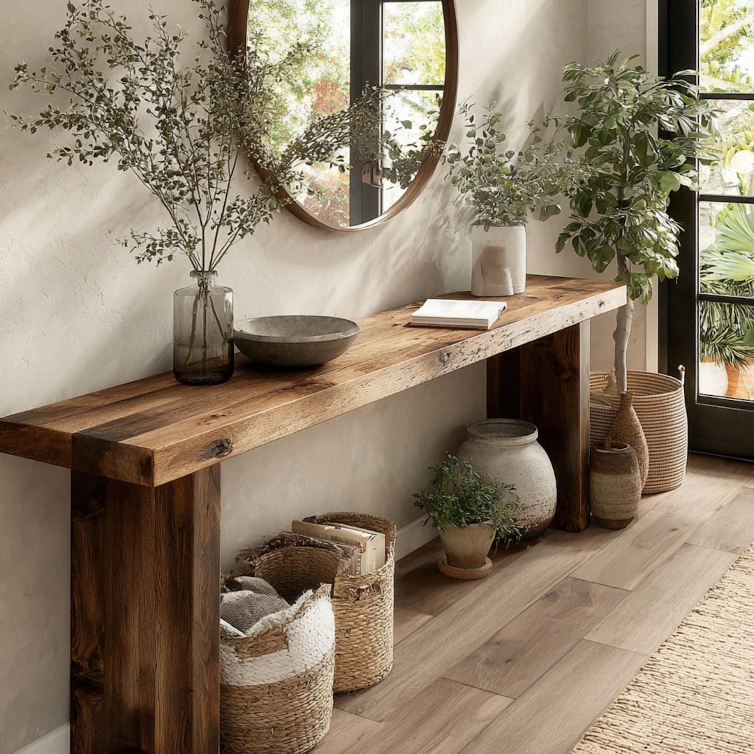 Wooden Console - Handmade Wooden Console Table - Solid Walnut Console - Rustic Wood Console ...