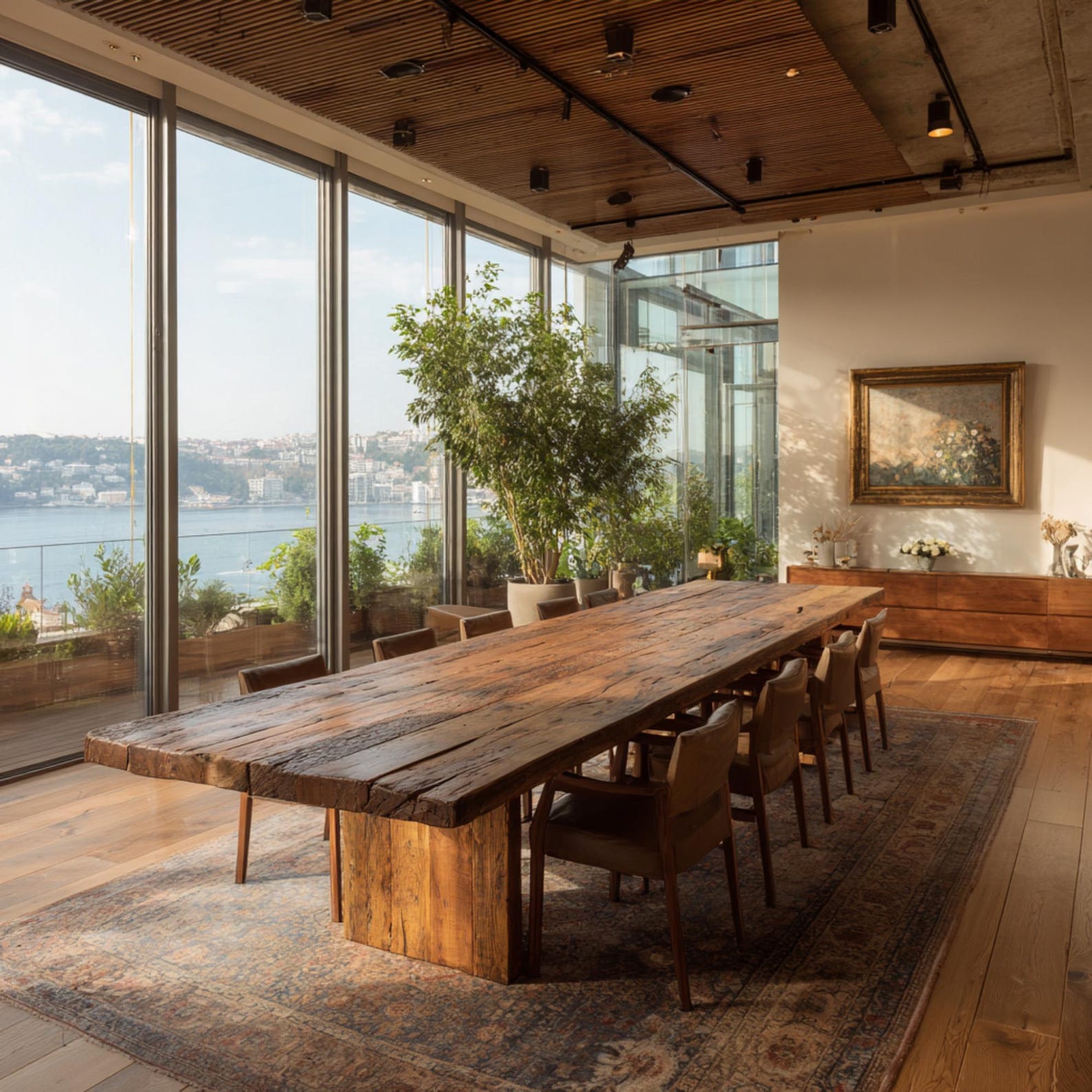 Rustic Handmade Wooden Dining Table - Solid Walnut Live Edge Wooden ...