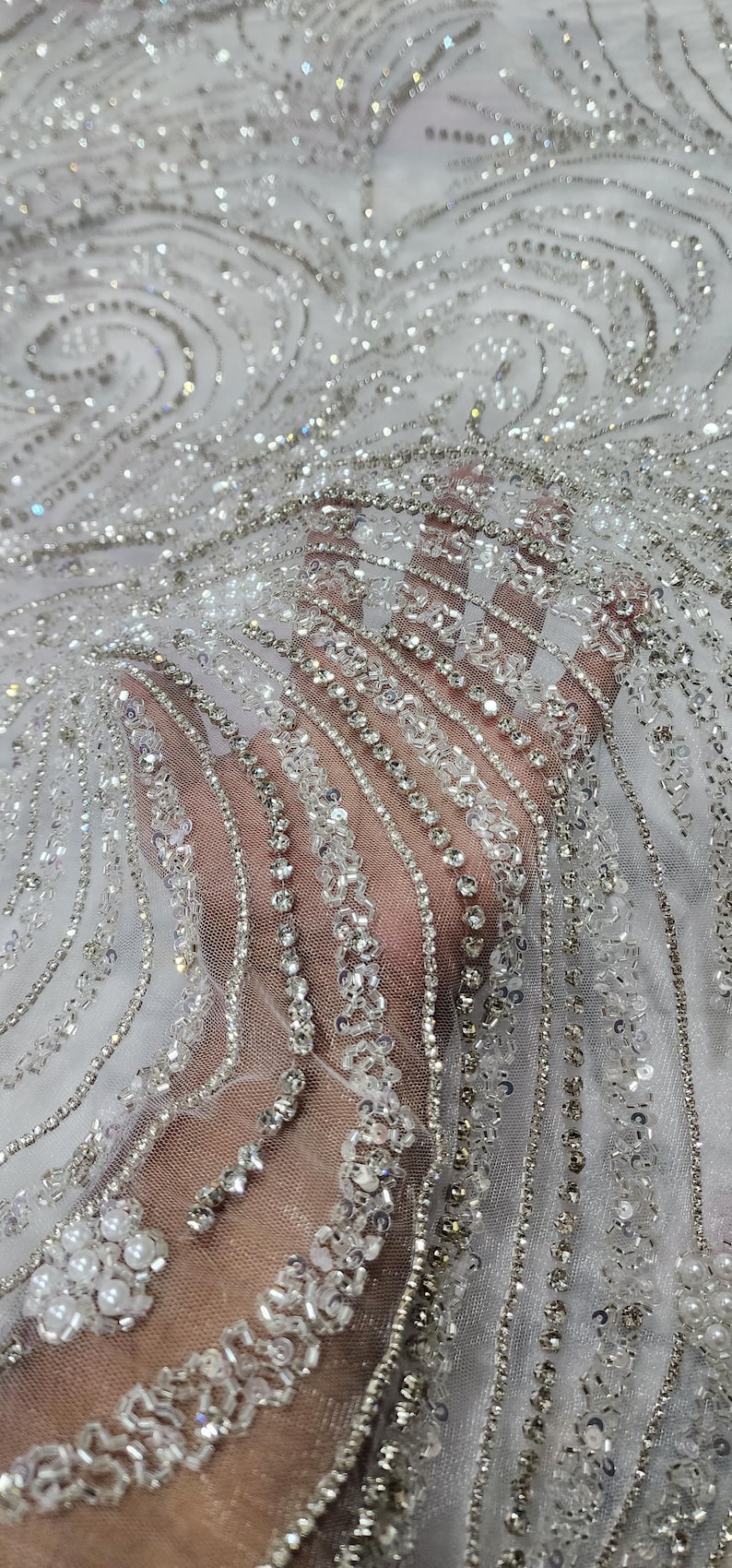 Exquisite Rhinestones and Beads Fabric Material by Yard - Etsy