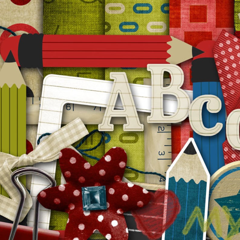 Digital Scrapbook Kit, "back to School" - School Themed Kit - 10 12" X ...