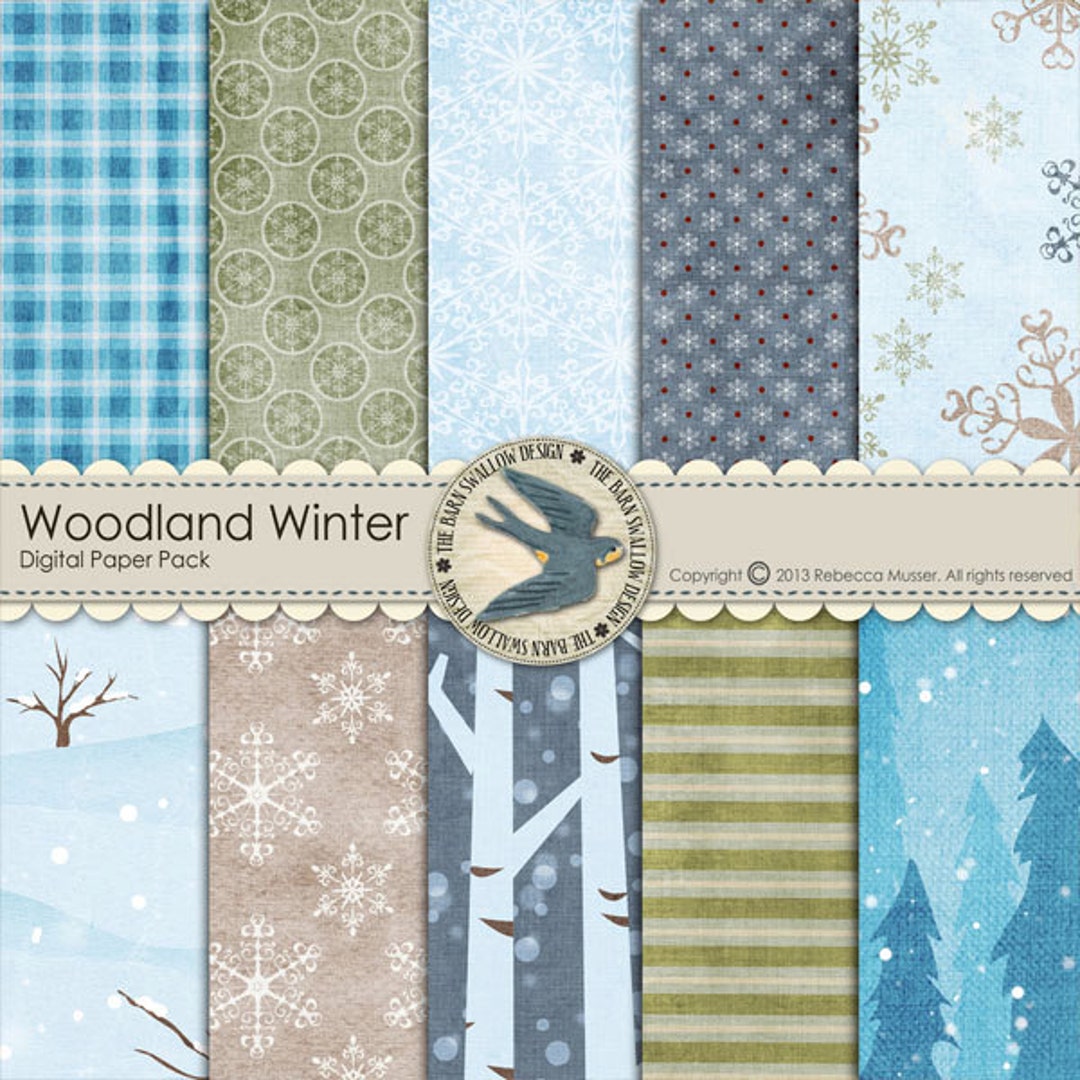 Digital Scrapbook Paper Pack Instant Download - Woodland Winter -10 12 ...