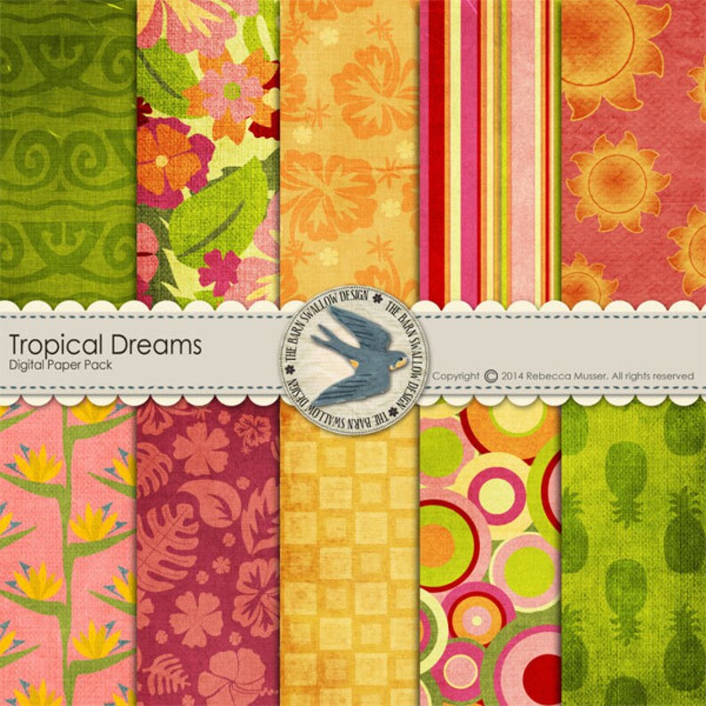 Digital Scrapbook Paper Pack Instant Download - "tropical Dreams" -10 ...