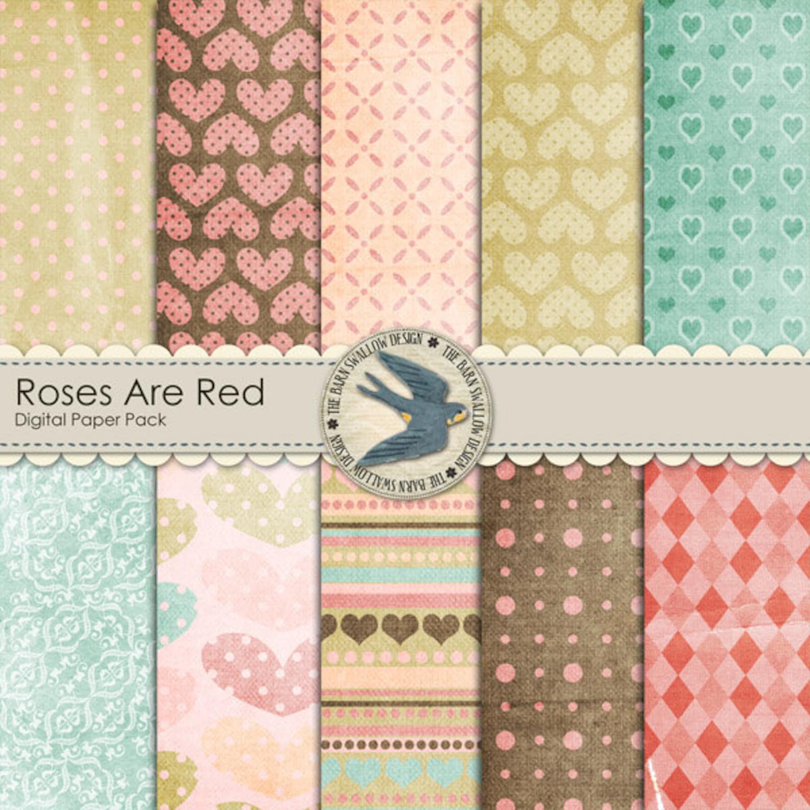 Digital Scrapbook Paper Pack, Roses Are Red - 10 12" X 12" Instant ...