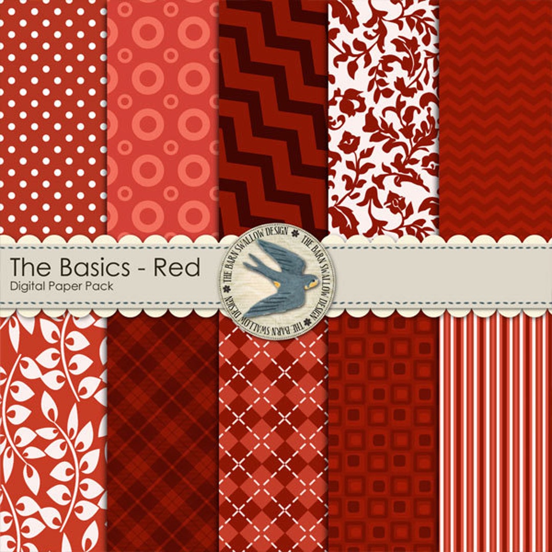 Digital Scrapbook Paper Pack Instant Download - the Basics: Red ...