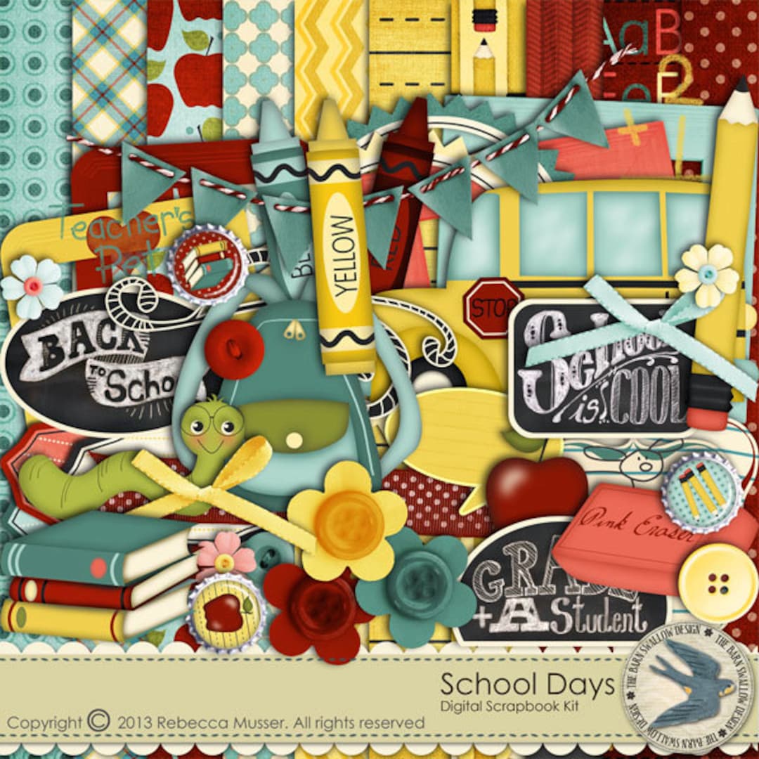 Digital Scrapbook Kit Instant Download - School Days-10 Digi12" X 12 ...