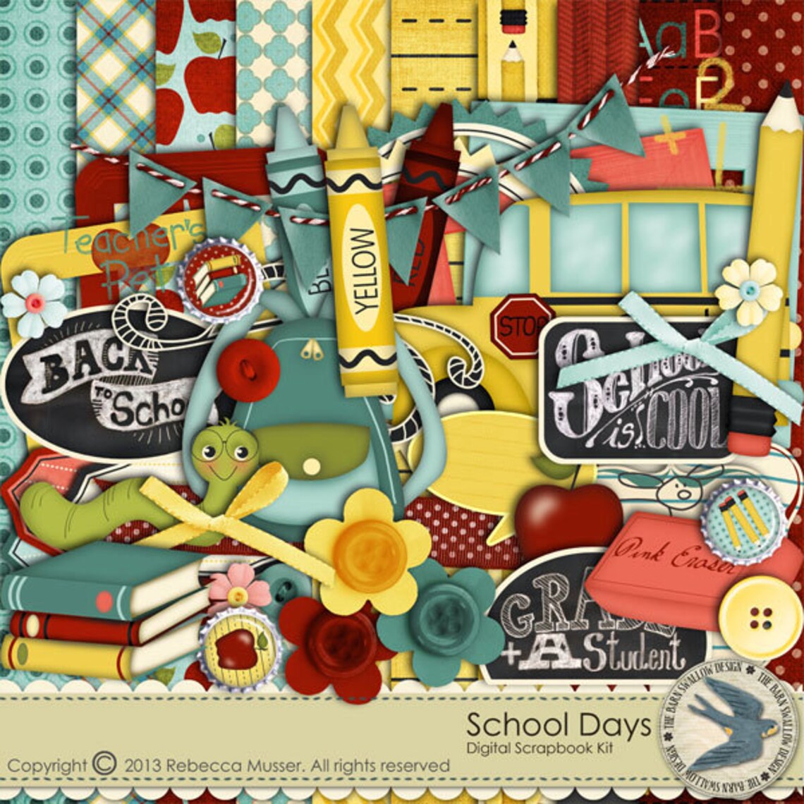 Digital Scrapbook Kit Instant Download School Days-10 Digi12 X 12 ...