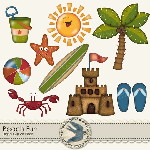 Beach Fun Digital Clip Art Pack for Summer Beach Ocean - Etsy