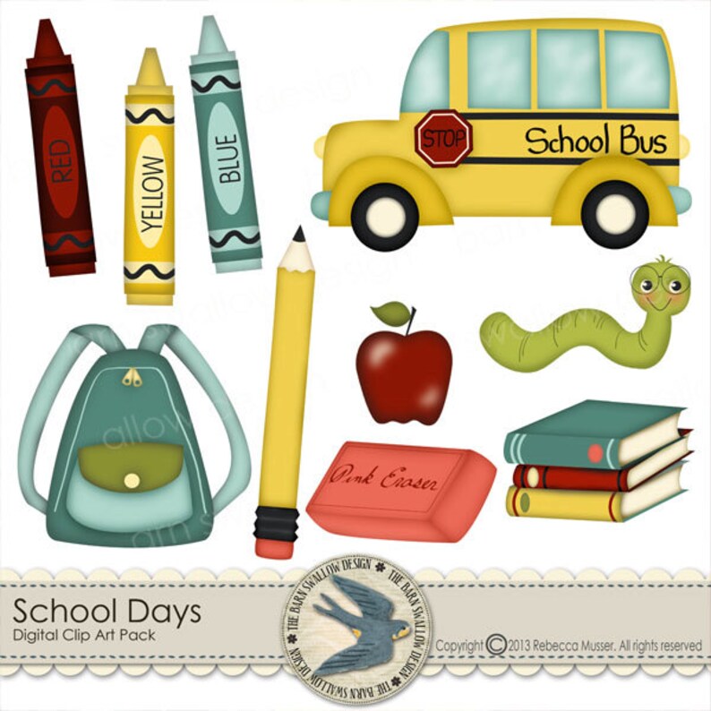 Digital Clip Art Pack Instant Download - "school Days" - Great for Back ...