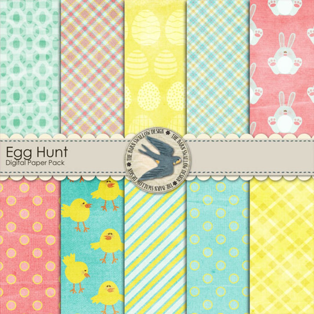 Digital Scrapbook Paper Pack - Egg Hunt - 10 Shabby Textured Digital ...