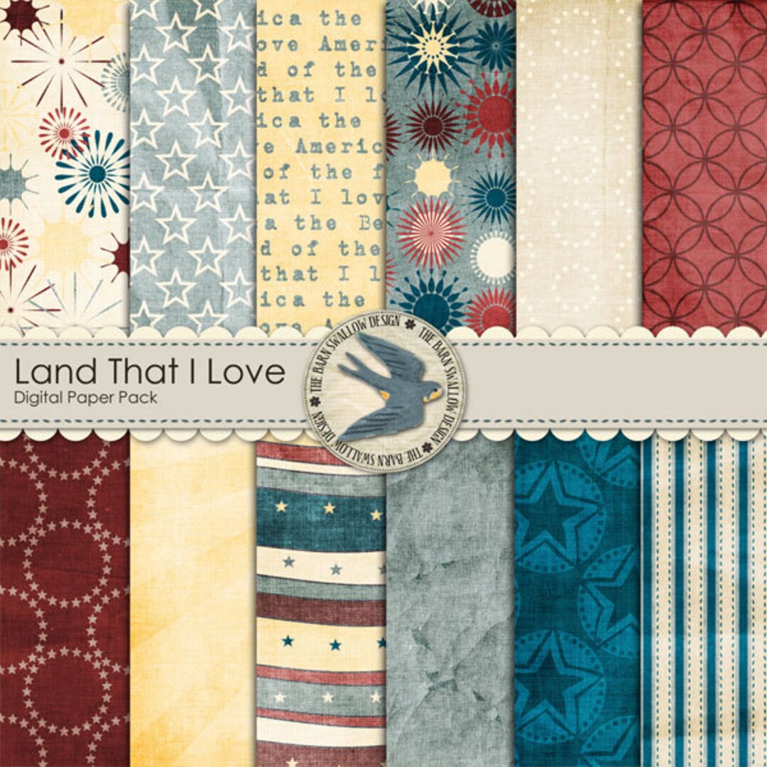 Digital Scrapbook Paper Pack Instant Download - Land That I Love -12 12 ...