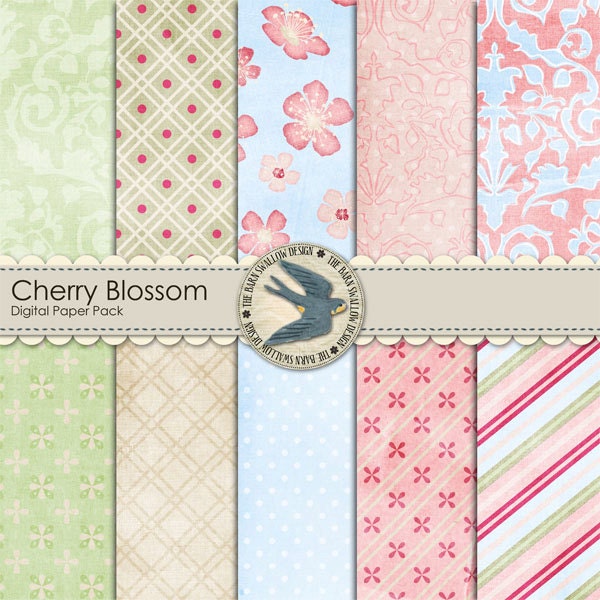 Digital Scrapbook Paper Pack, Cherry Blossom - 12" X 12" Instant ...