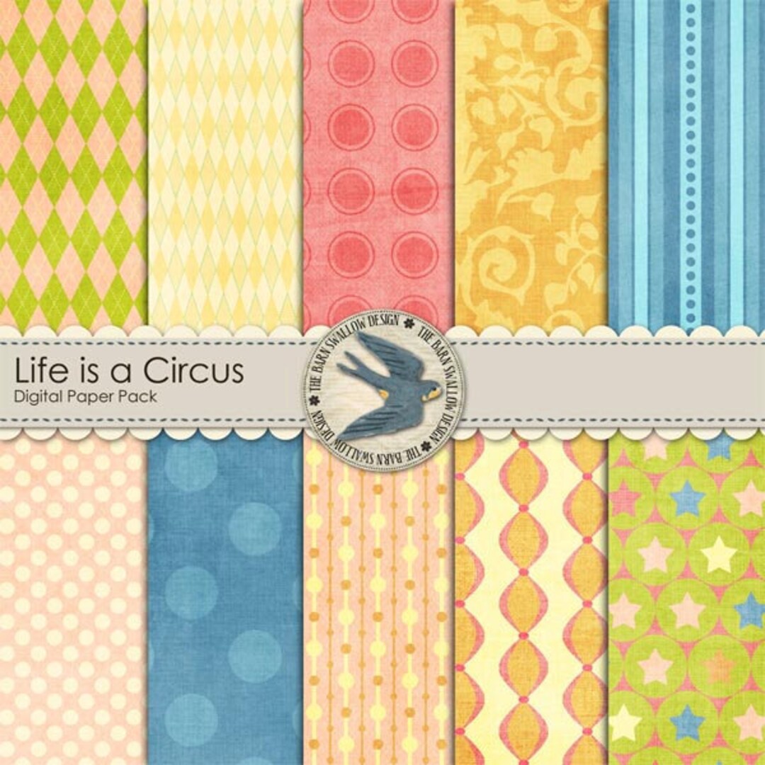 Digital Scrapbook Paper Pack Instant Download, Life is a Circus - Ten ...