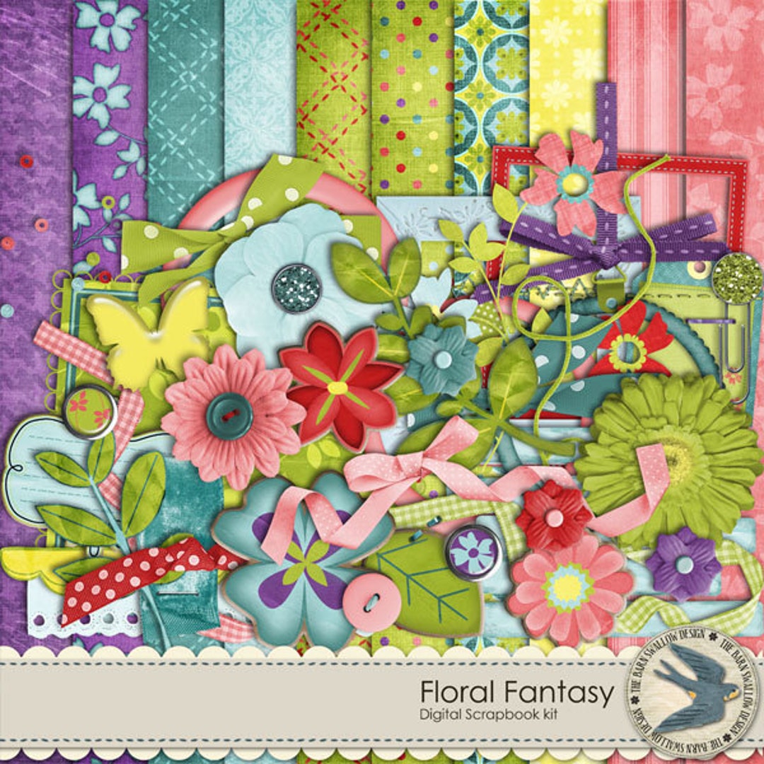 Digital Scrapbook Kit Instant Download - Floral Fantasy - Kit for ...