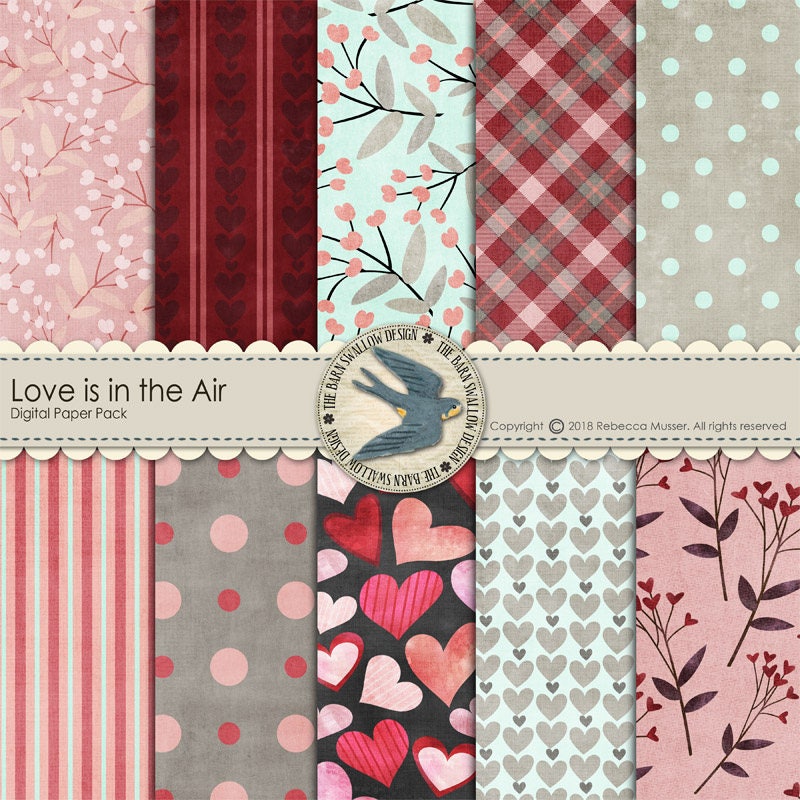 Digital Scrapbook Paper Pack Instant Download - "love is in the Air ...