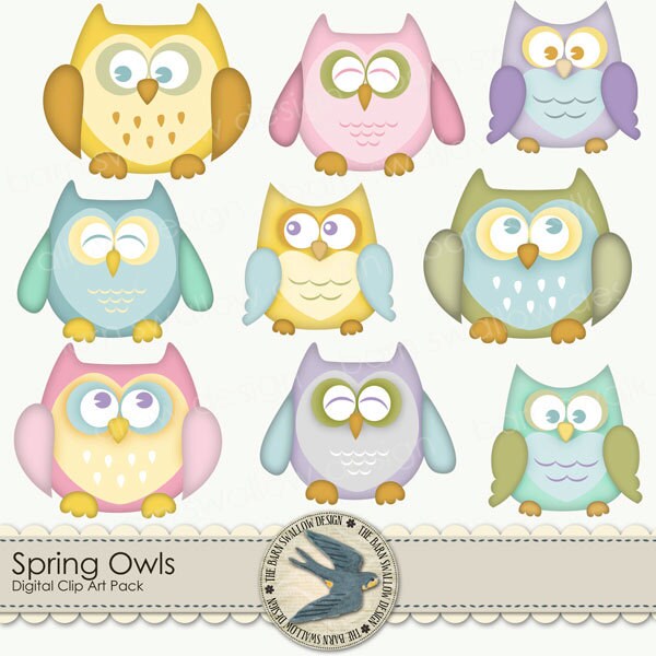 Digital Clip Art Pack Instant Download - "spring Owls" - in Pastel ...