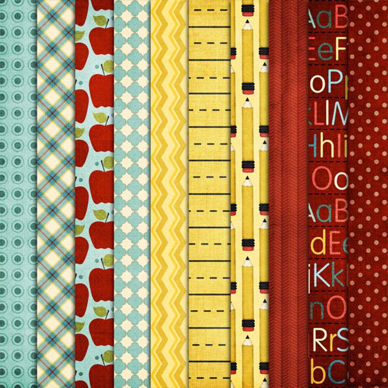 Digital Scrapbook Kit Instant Download - School Days-10 Digi12" X 12 ...