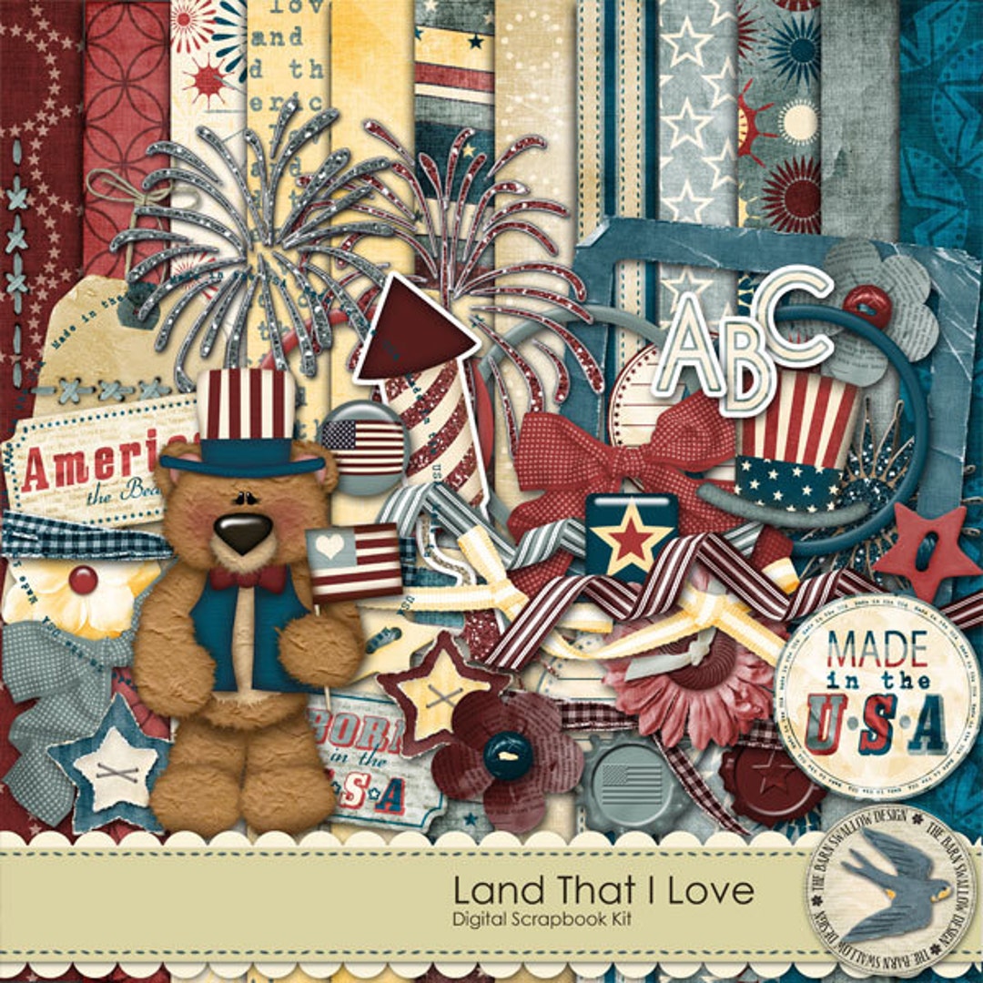 Digital Scrapbook Kit Instant Download - Land That I Love - 12 12" X 12 ...
