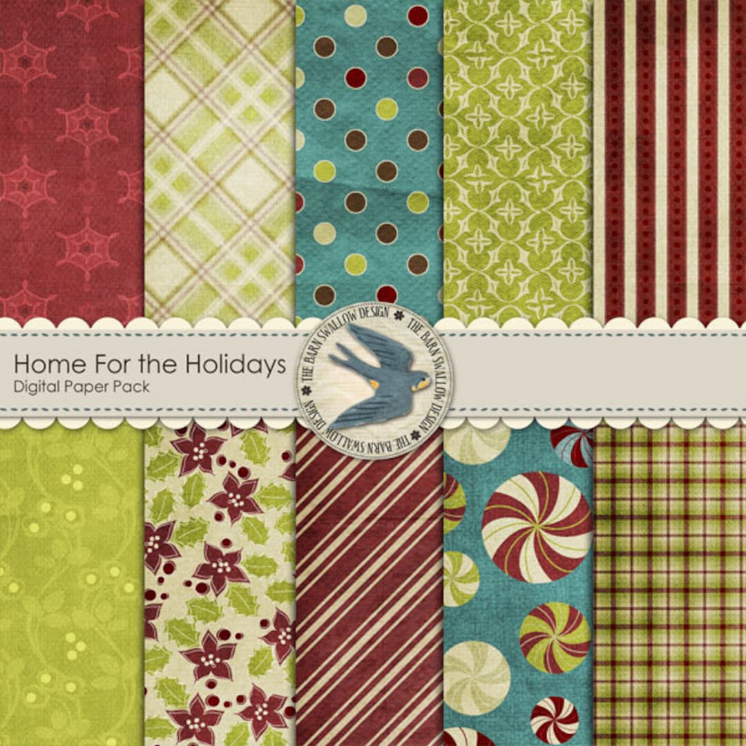 Digital Scrapbook Paper Pack Instant Download "home for the Holidays ...