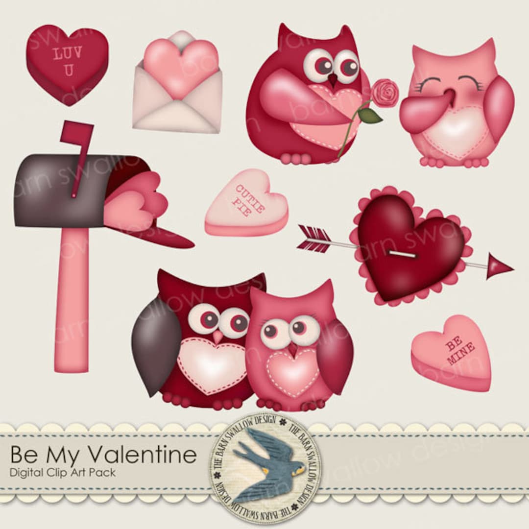 Digital Clip Art Pack Instant Download - Be My Valentine - for ...