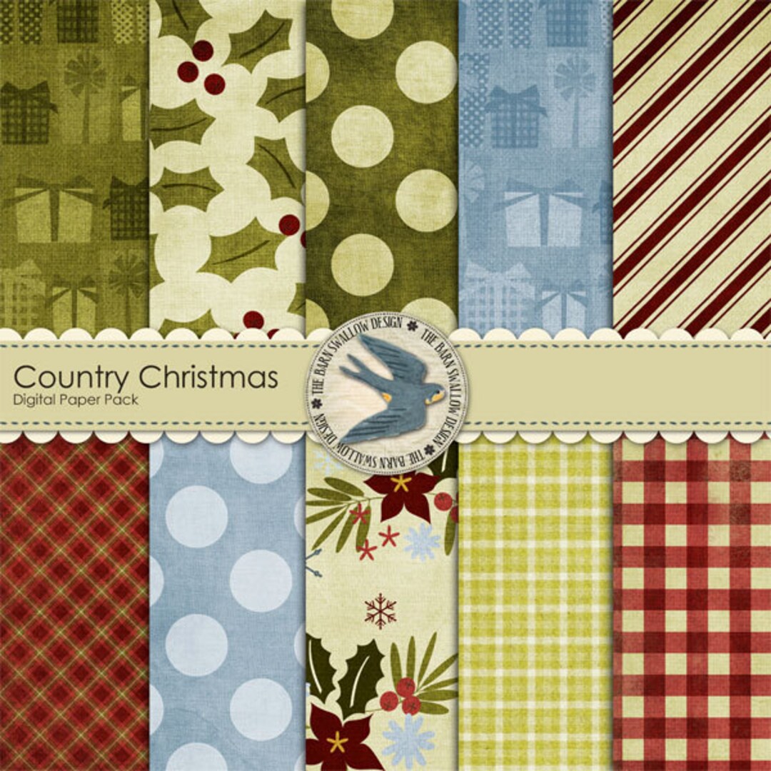 Digital Scrapbook Paper Pack Instant Download "country Christmas" - 10 ...