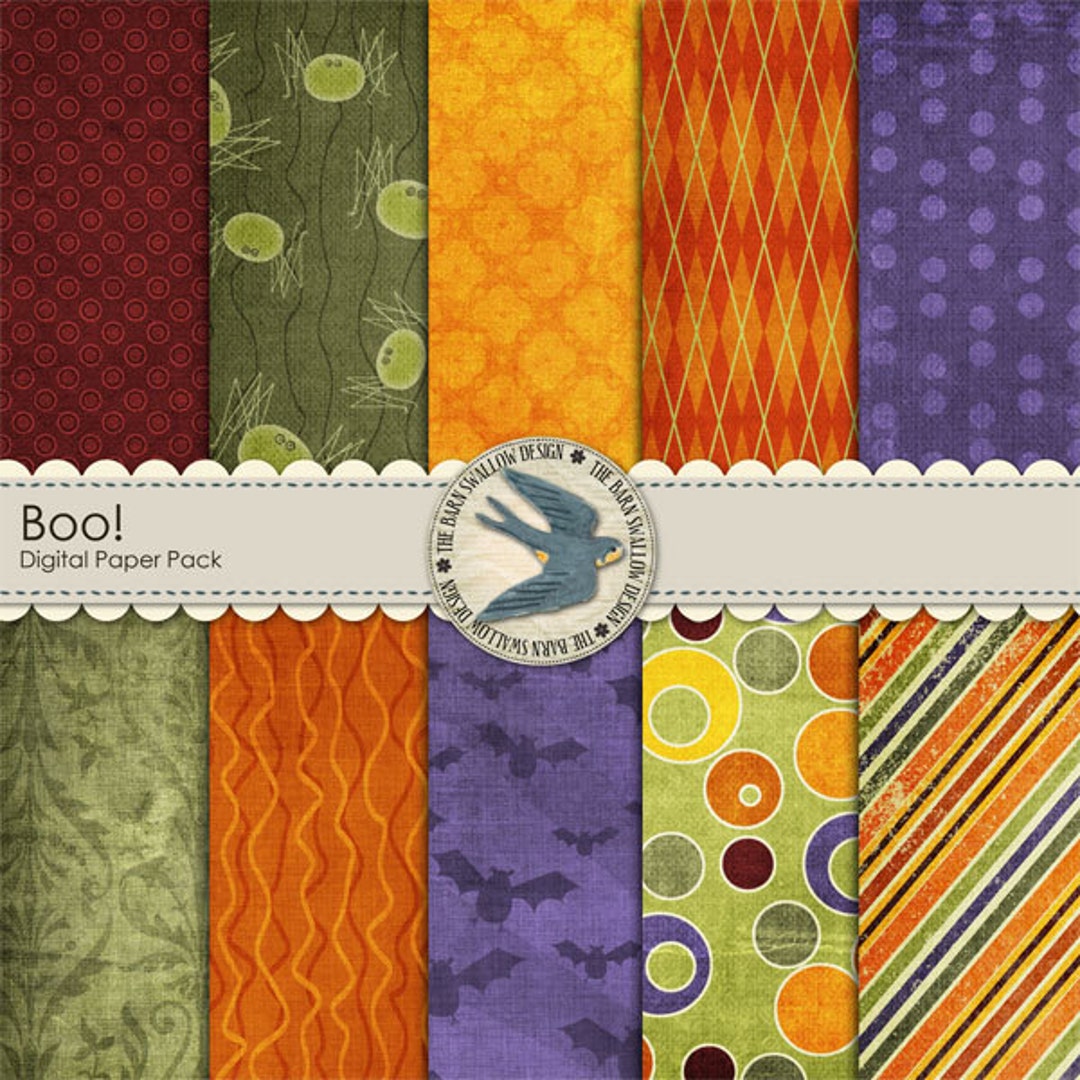 Digital Scrapbook Paper Pack - Boo - 10 Digital Papers 12" X 12" for ...