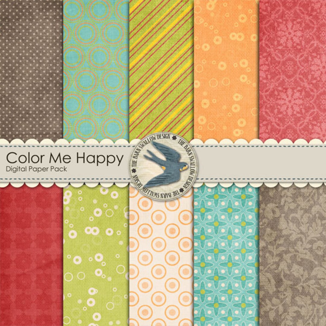 Digital Scrapbook Paper Pack, "color Me Happy" Instant Download 10-12 ...