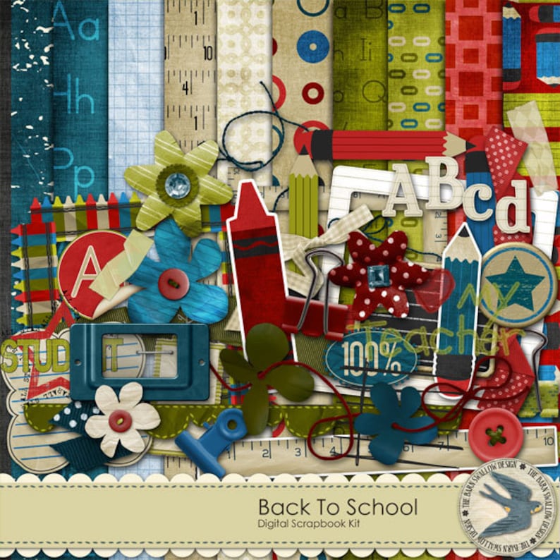 Digital Scrapbook Kit, "back to School" - School Themed Kit - 10 12" X ...