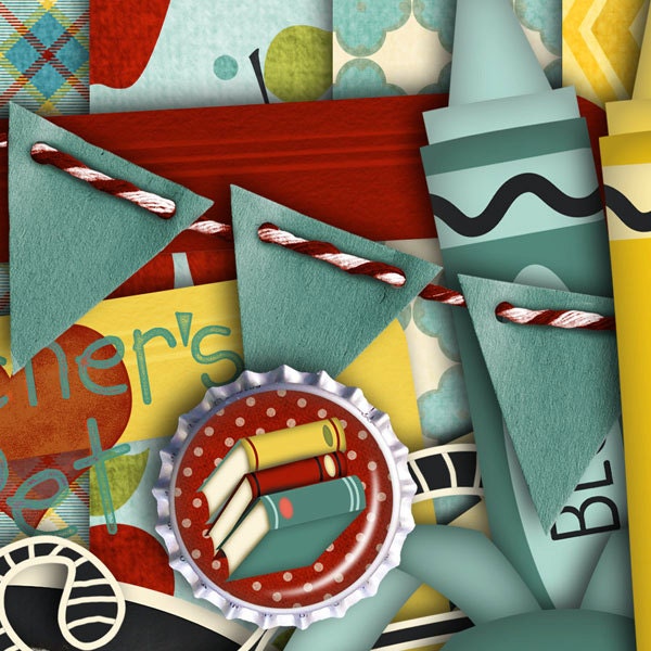 Digital Scrapbook Kit Instant Download - School Days-10 Digi12" X 12 ...