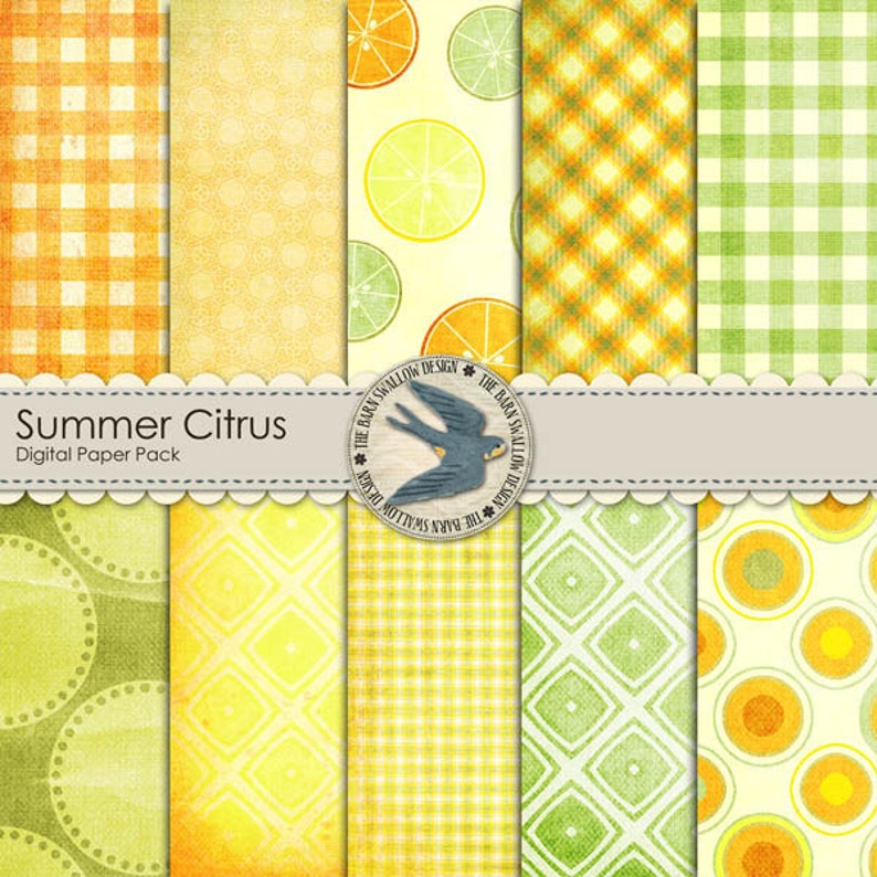 Digital Scrapbook Paper Pack, Summer Citrus - 12" X 12" Instant ...