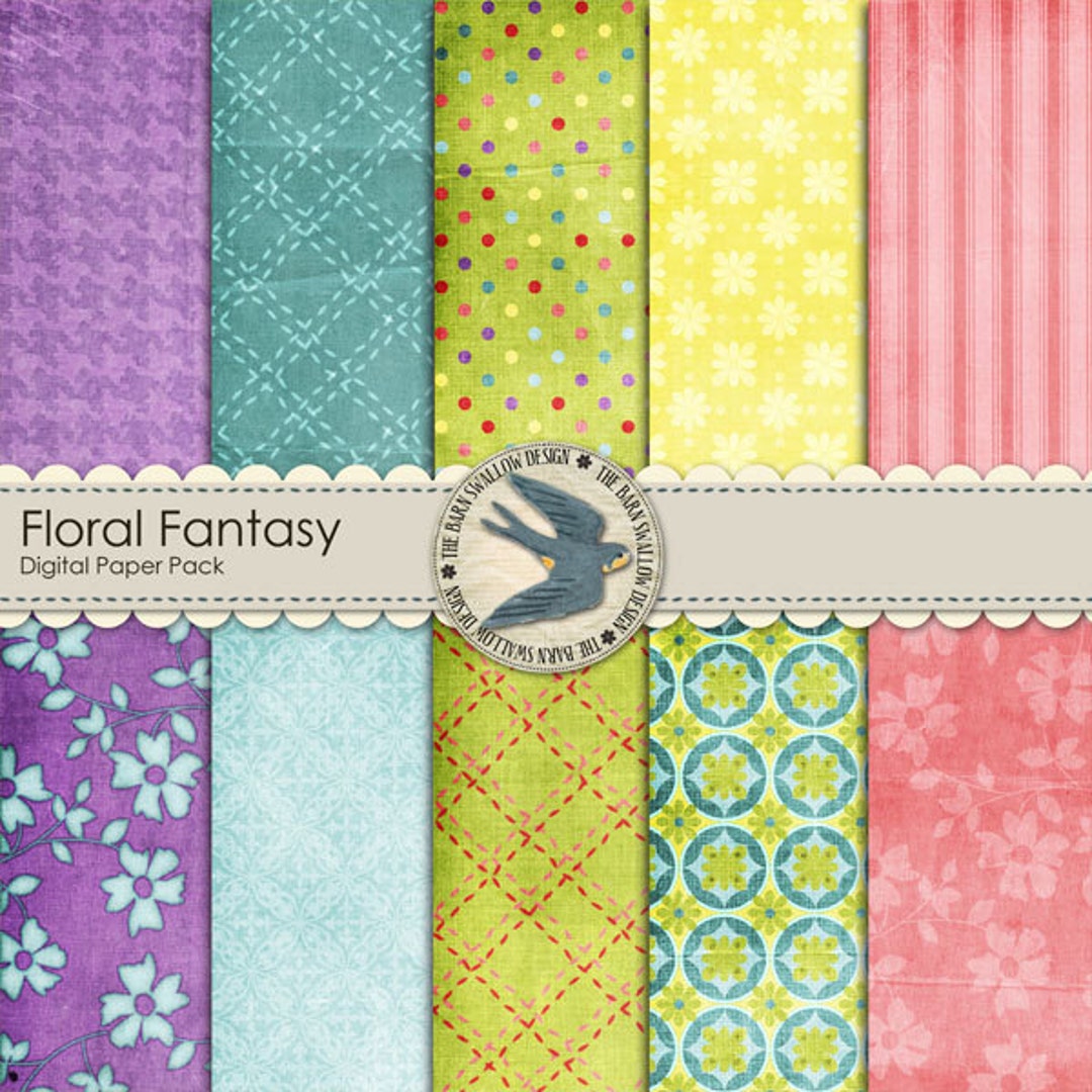 Digital Scrapbook Paper Pack - Floral Fantasy - 10 Digital Papers 12" X ...
