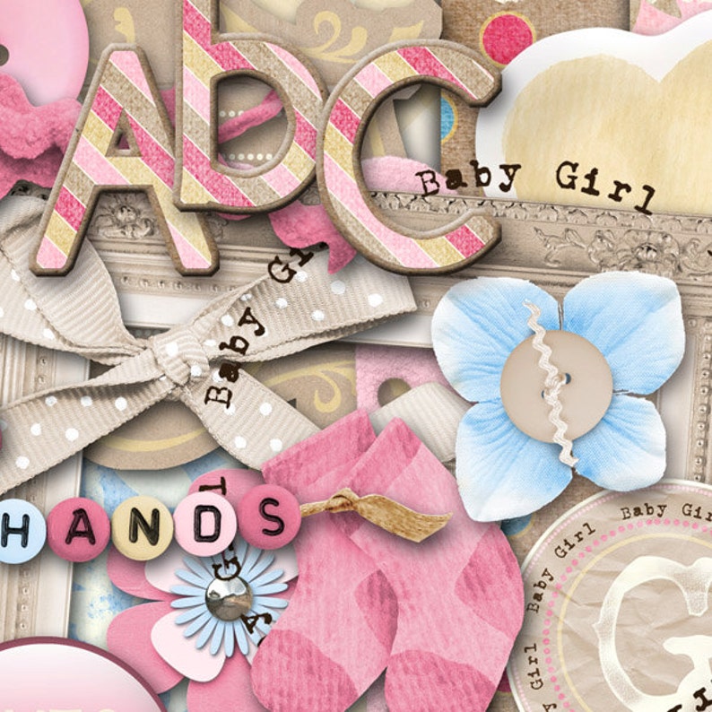 Digital Scrapbook Kit Instant Download - Sweet Baby Girl - 10 Digi 12 ...