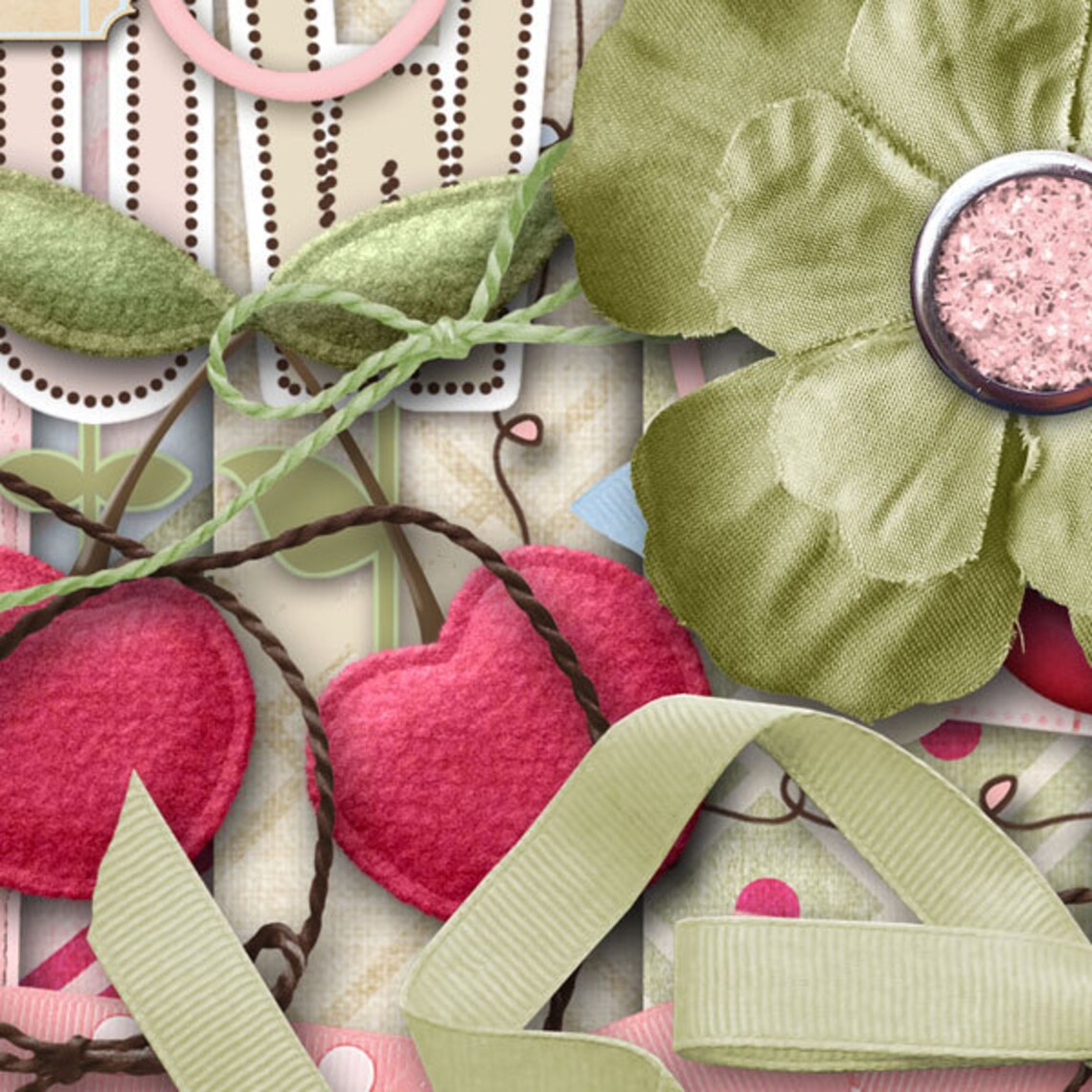 Digital Scrapbook Kit - "cherry Blossom" - Instant Download -10 12" X ...