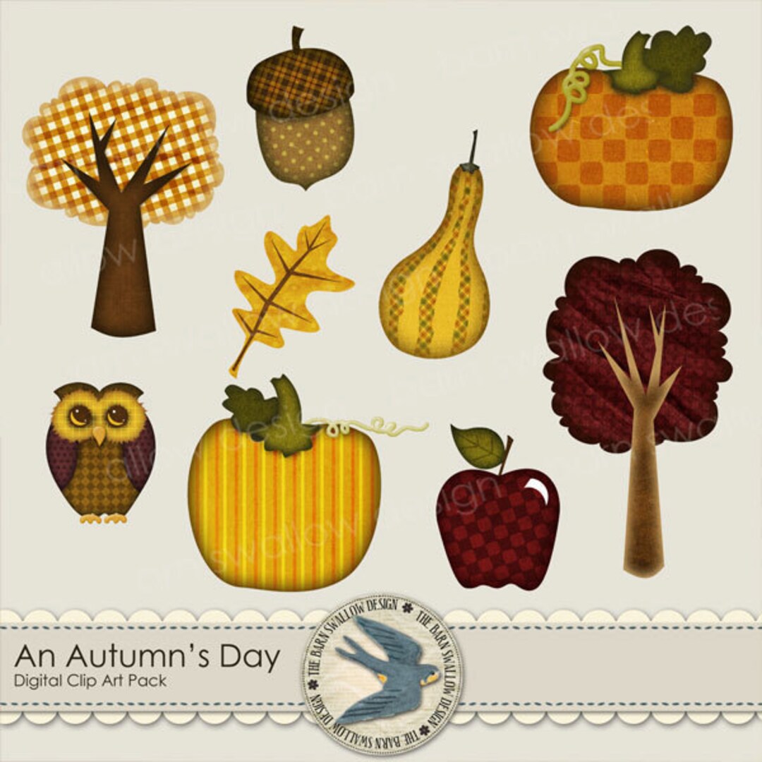 An Autumn's Day - Instant Download Digital Clip Art Pack With Owl ...