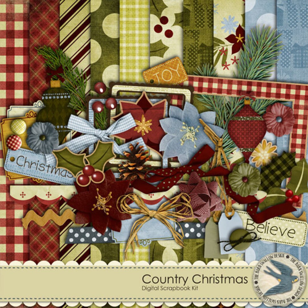 Digital Scrapbook Kit Instant Download, Country Christmas - Holiday ...