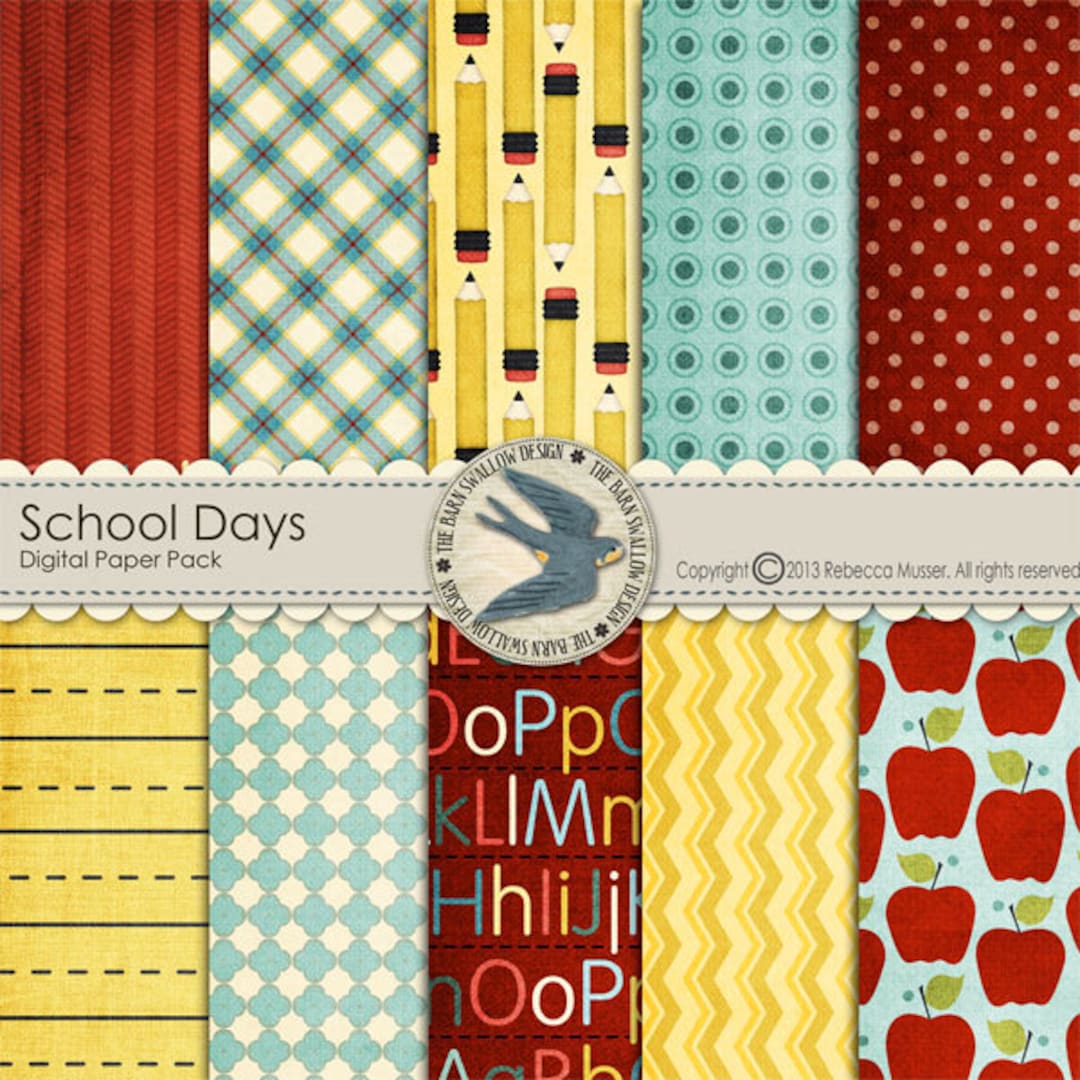 Digital Scrapbook Paper Pack Instant Download - School Days-10 12"x12 ...