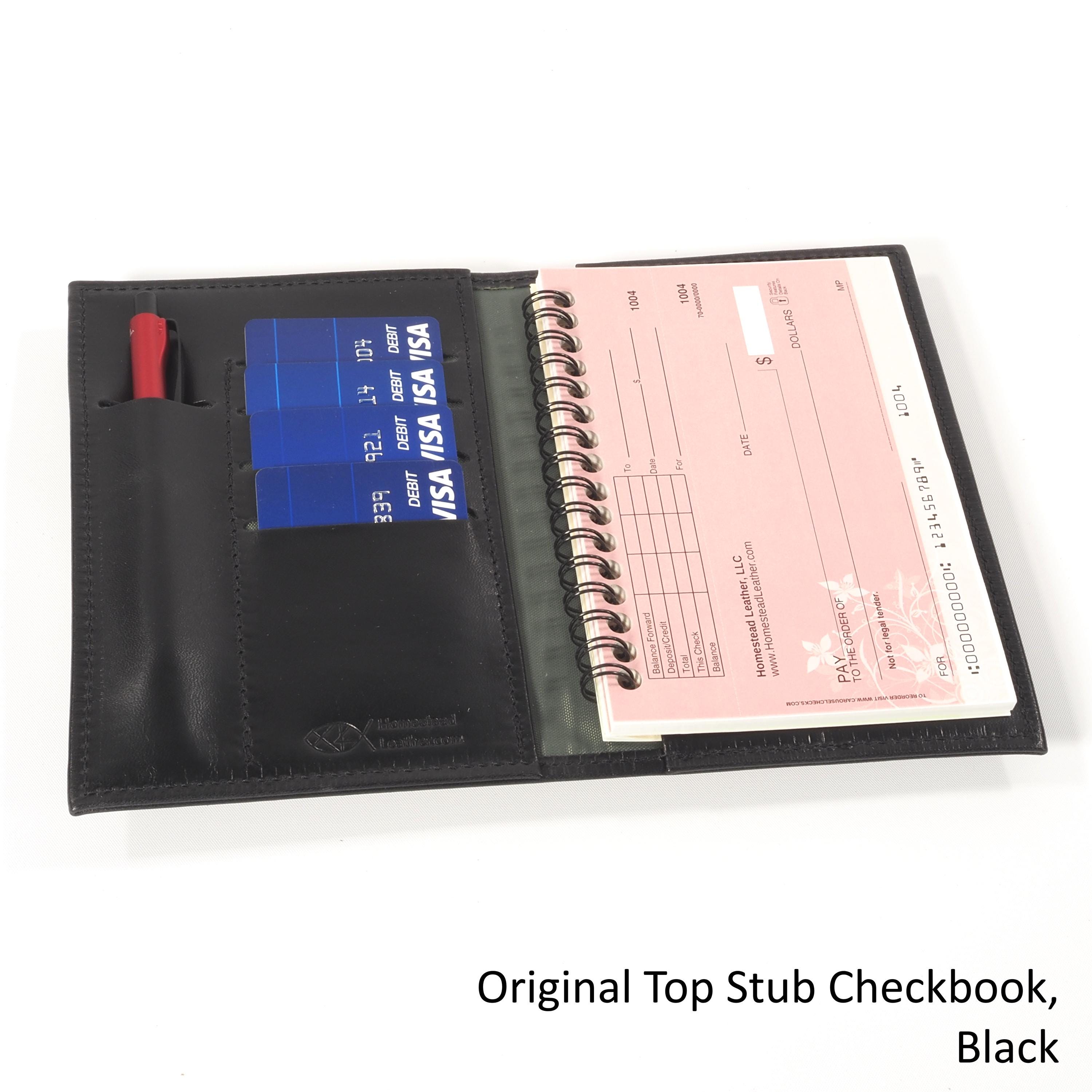 Leather TOP STUB Checkbook - with Optional Pen and Card Slots
