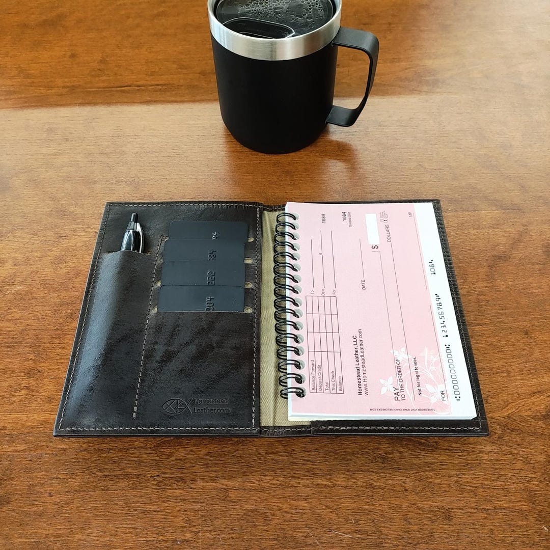 Hand Dyed Leather TOP STUB Checkbook Cover - Personalized Monogram ...