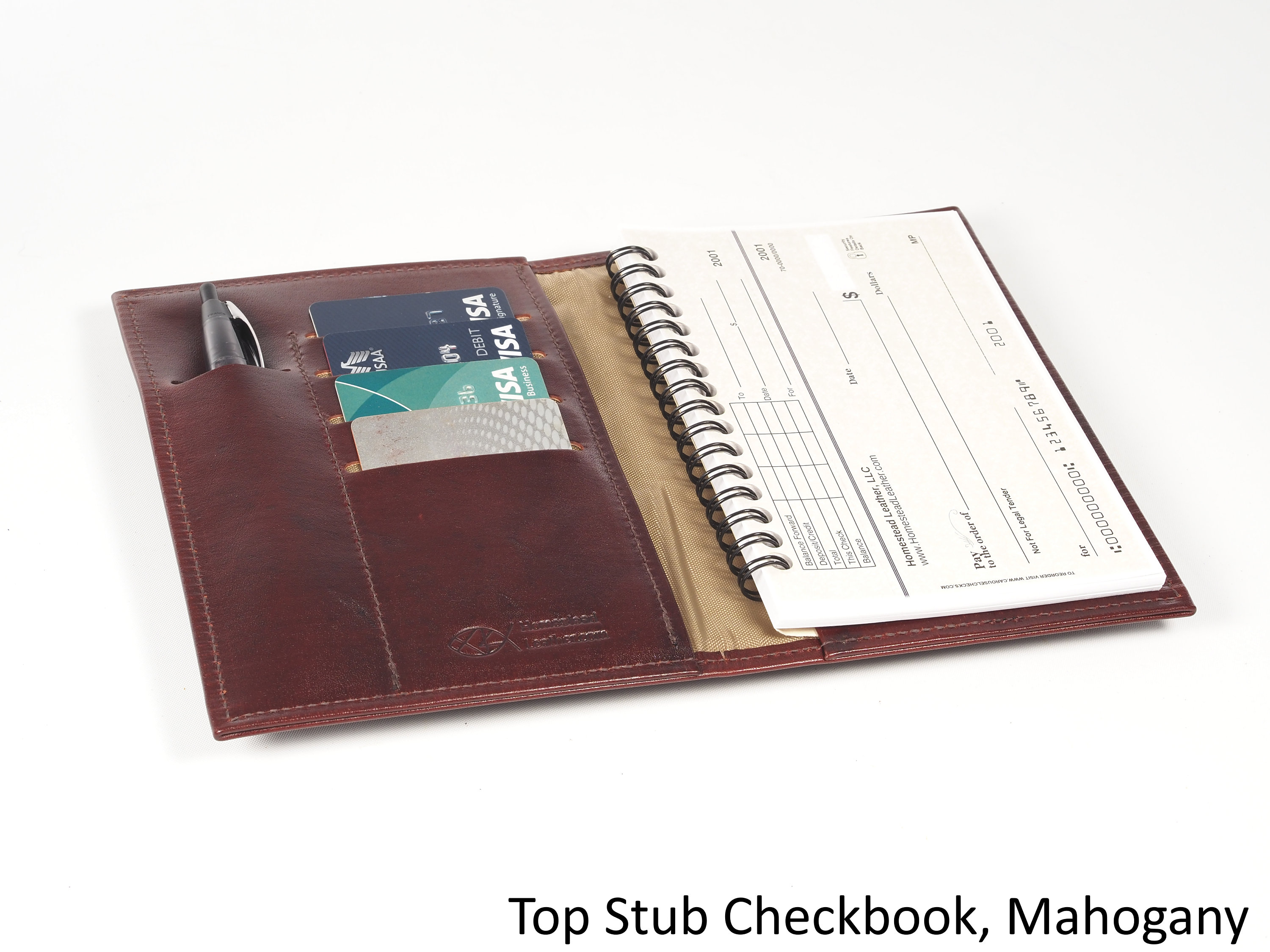 Leather TOP STUB Checkbook / Card Wallet, with Pen Slot