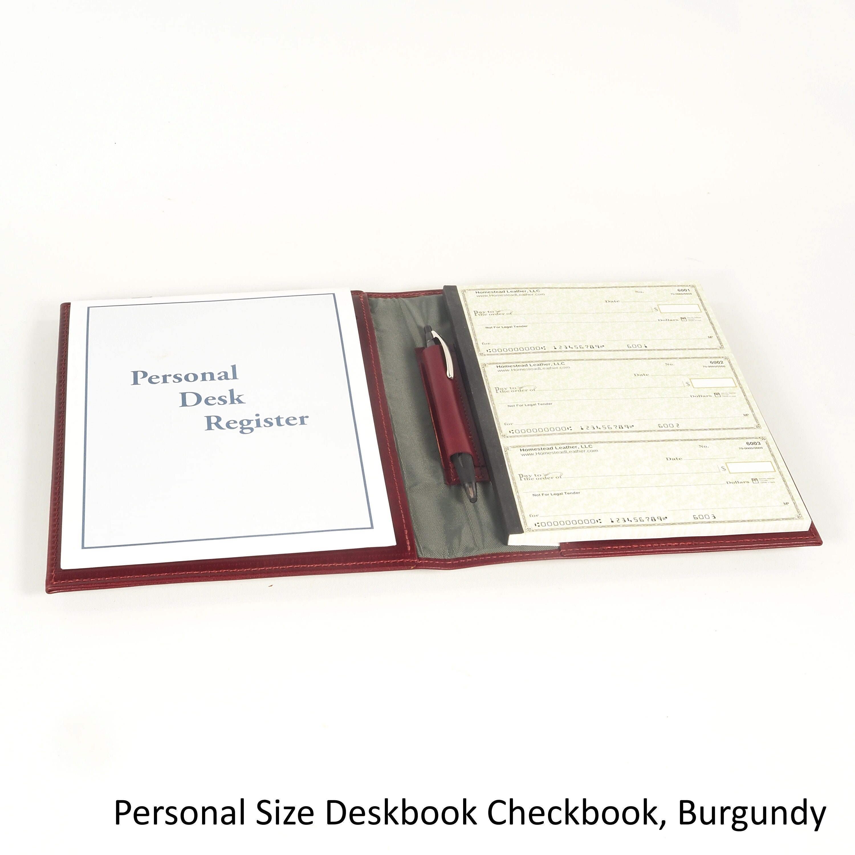 Leather PERSONAL Size DESKBOOK Checkbook Cover - For 3-to-a-Page Checks