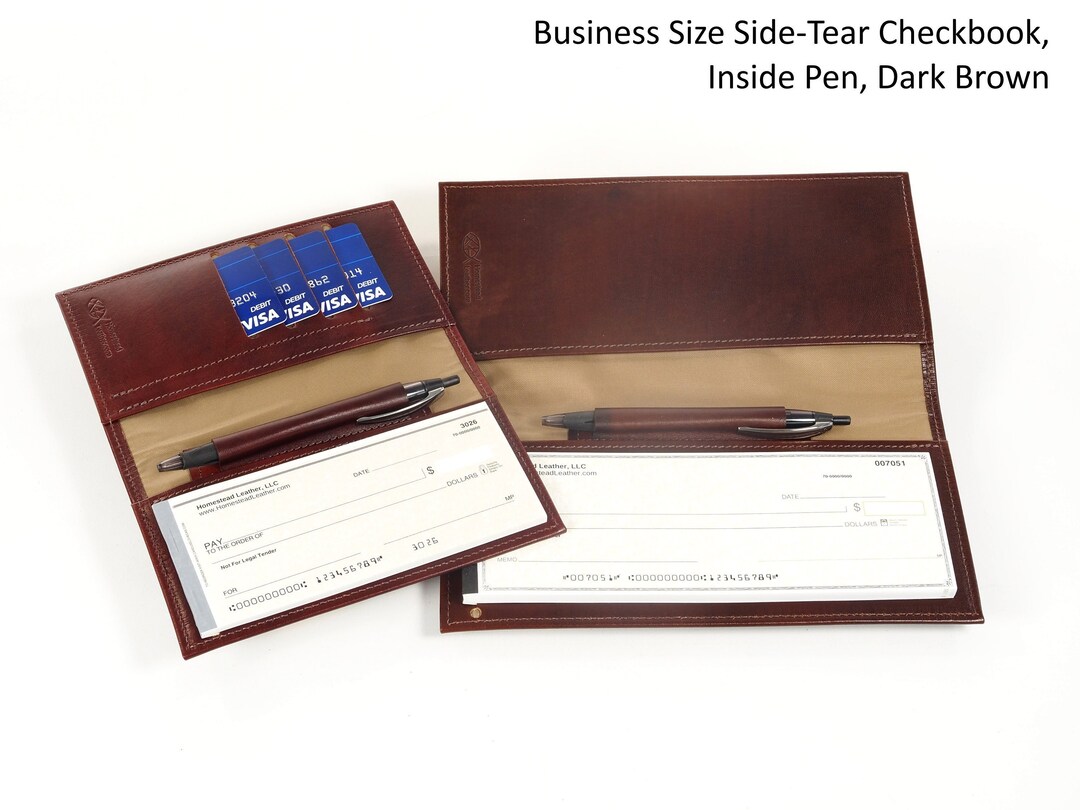 Leather BUSINESS Size SIDE TEAR Checkbook: Optional Personalized ...