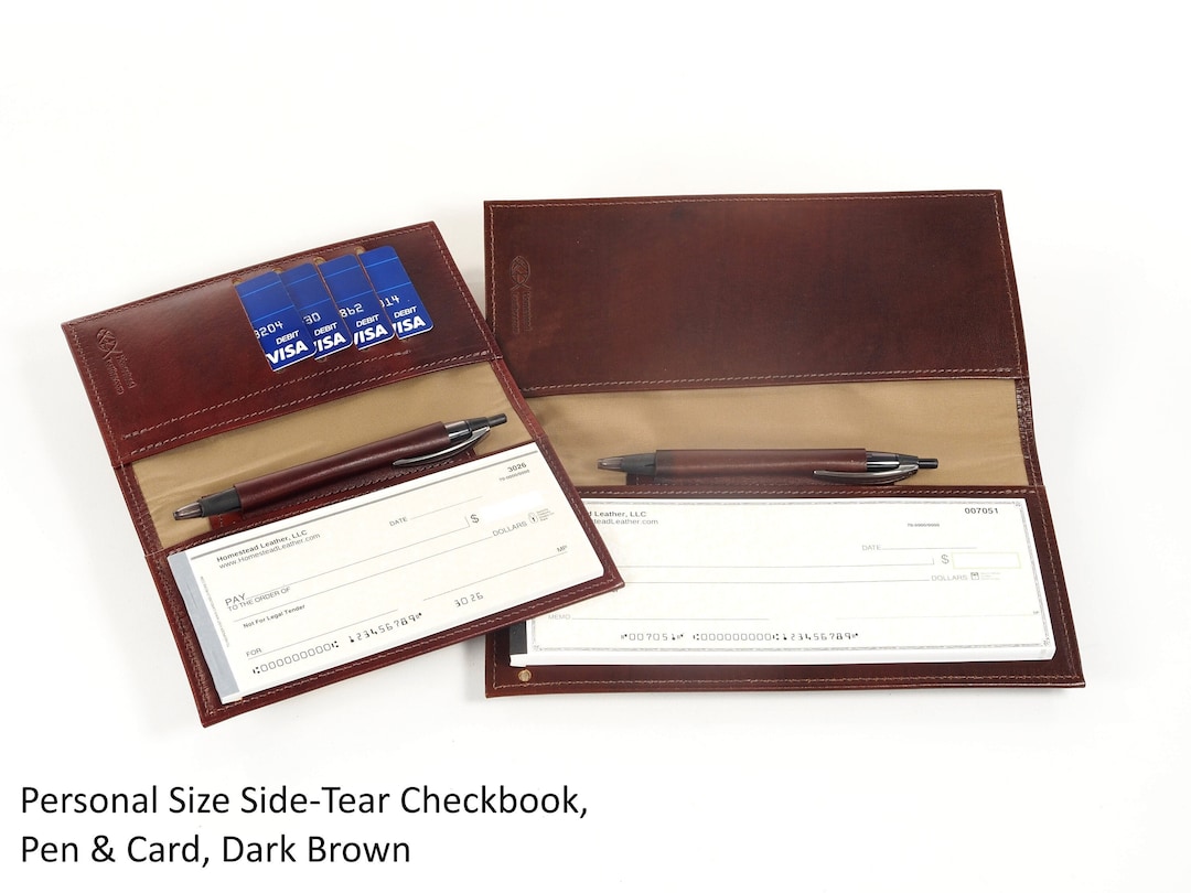 Leather PERSONAL Size SIDE TEAR Checkbook, With Optional Pen and Card ...