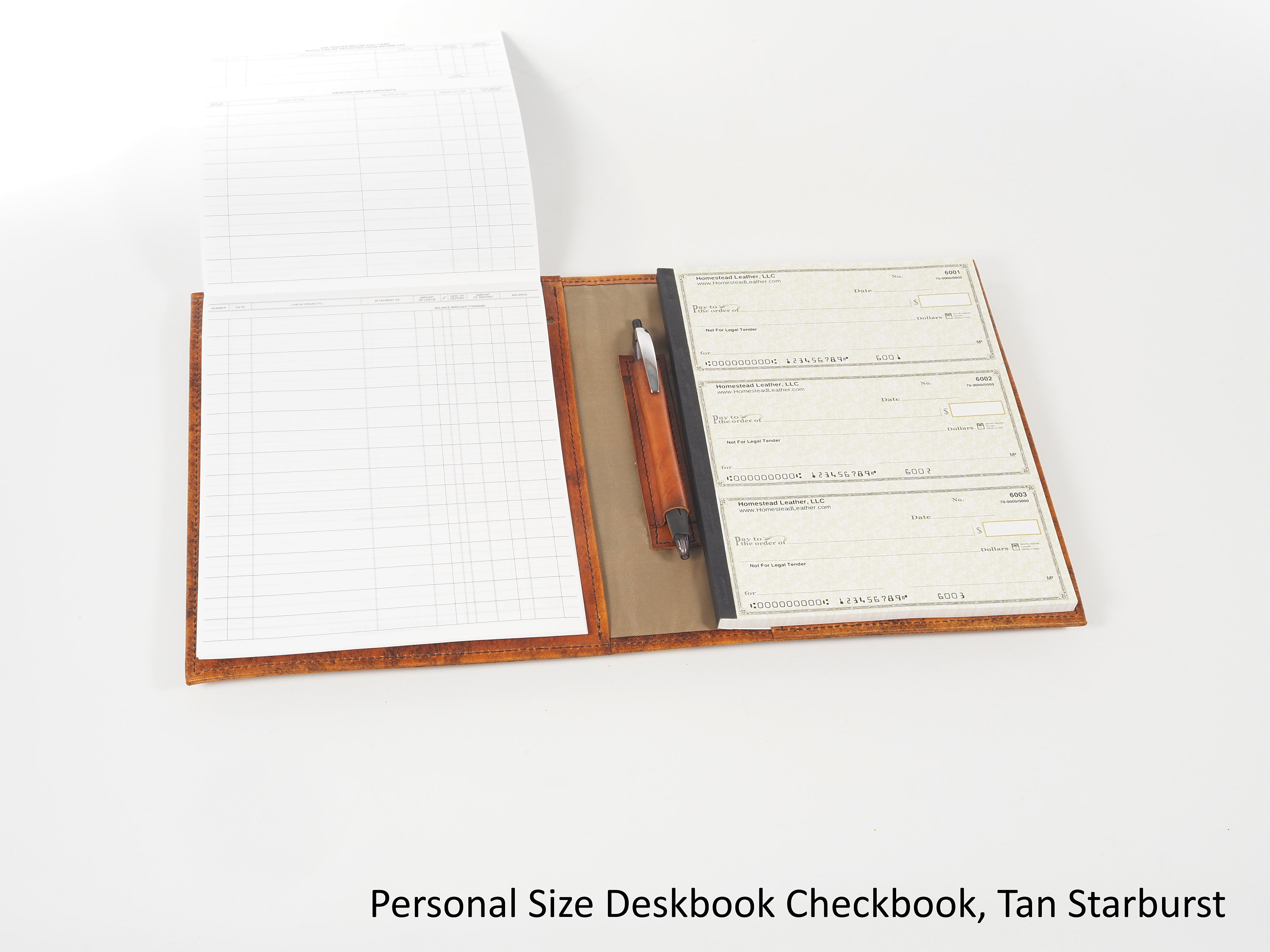 Leather PERSONAL Size DESKBOOK Checkbook Cover - For 3-to-a-Page Checks