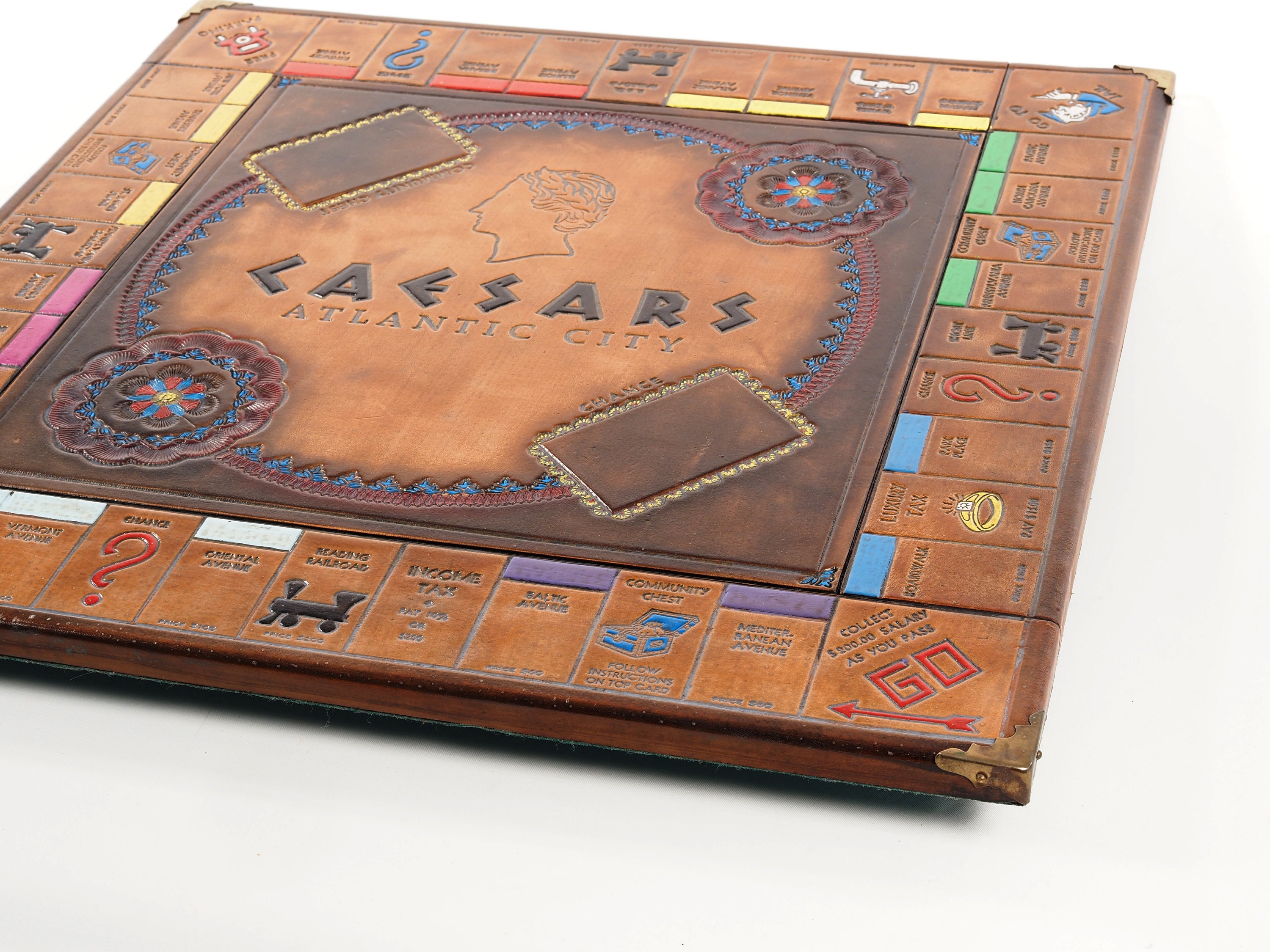 Leather Monopoly Board - Hand Dyed, Tooled & Painted - Caesars Atlantic ...