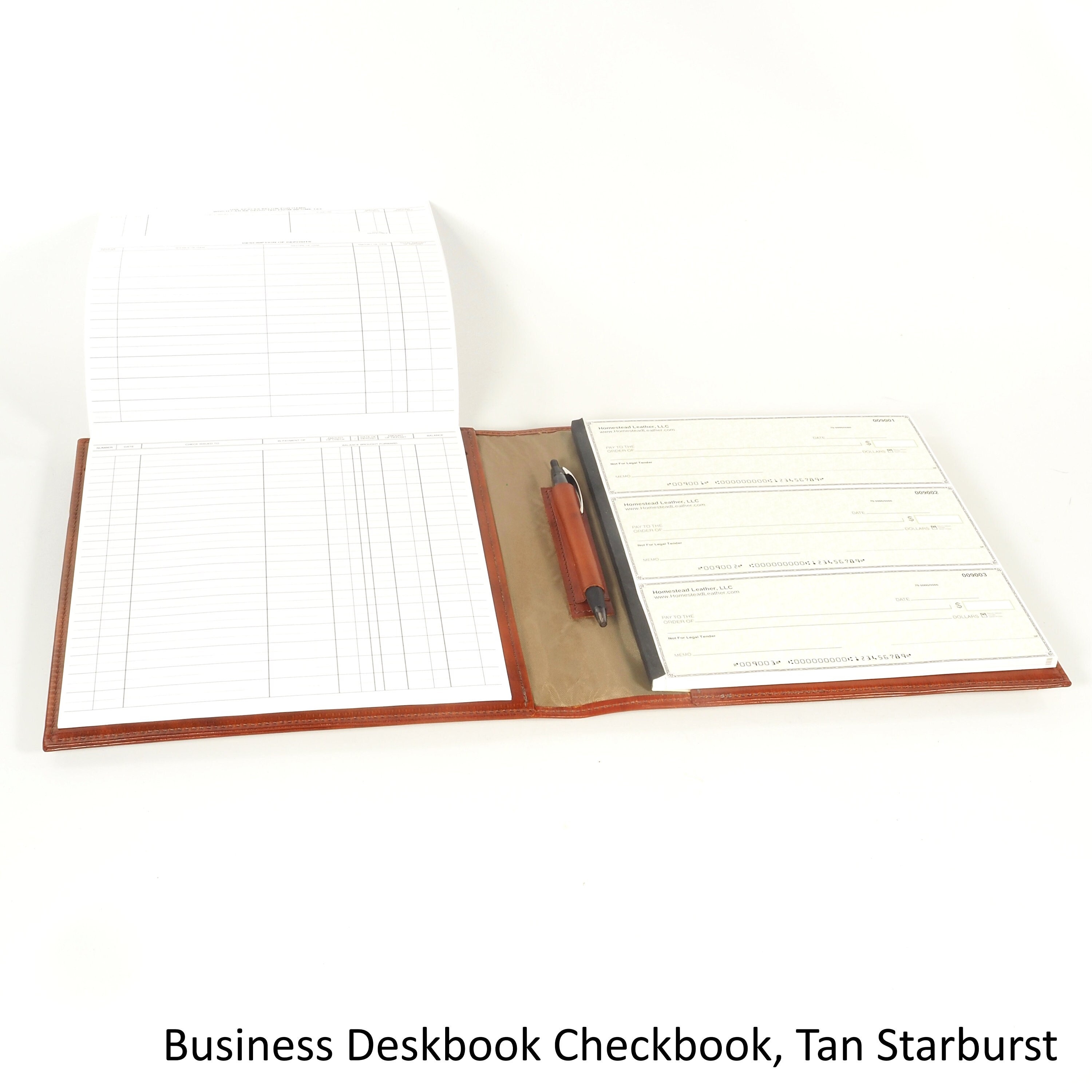 Leather BUSINESS Size DESKBOOK Checkbook Cover - For 3-to-a-Page Checks