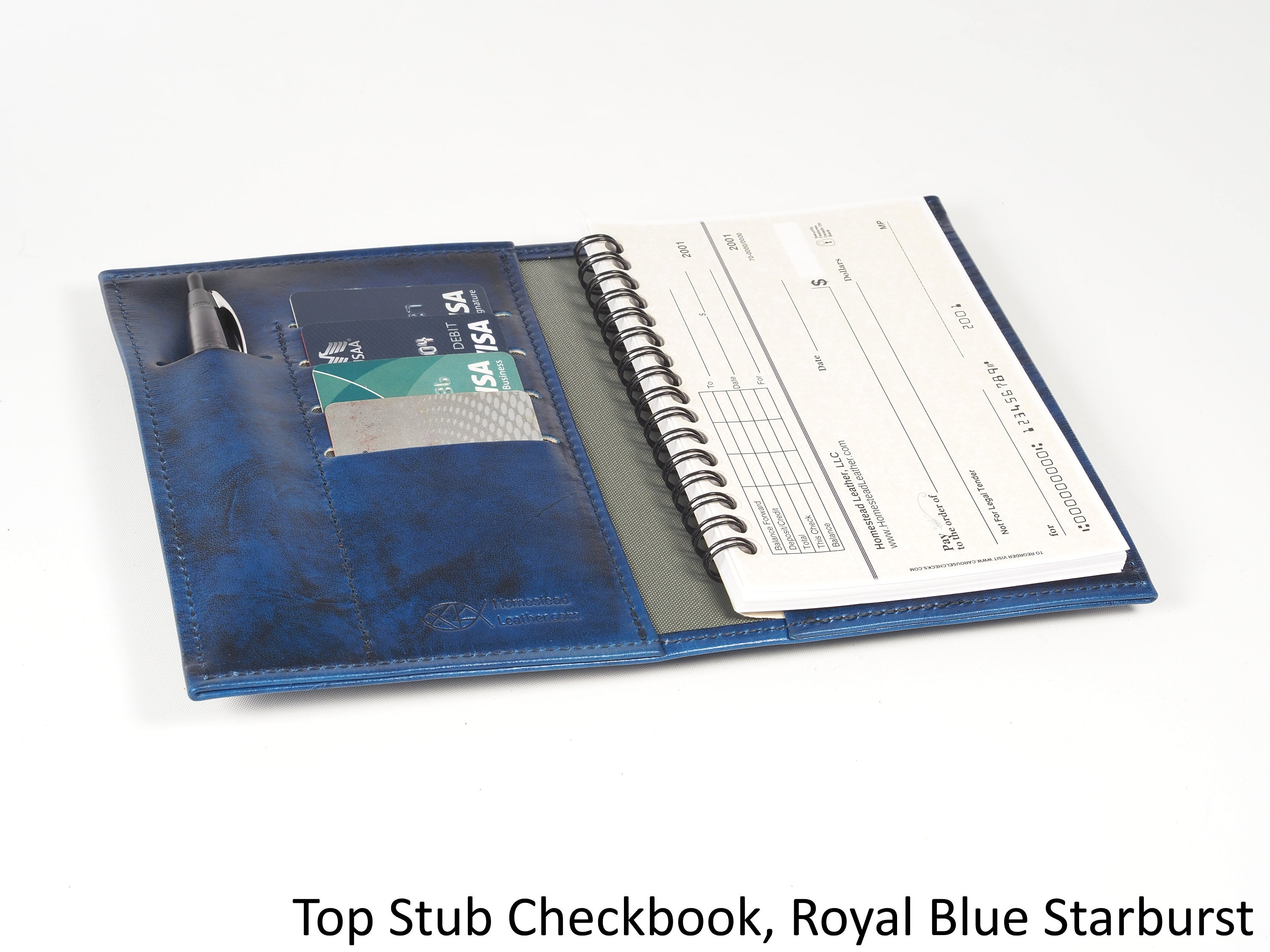 Leather TOP STUB Checkbook / Card Wallet, with Pen Slot
