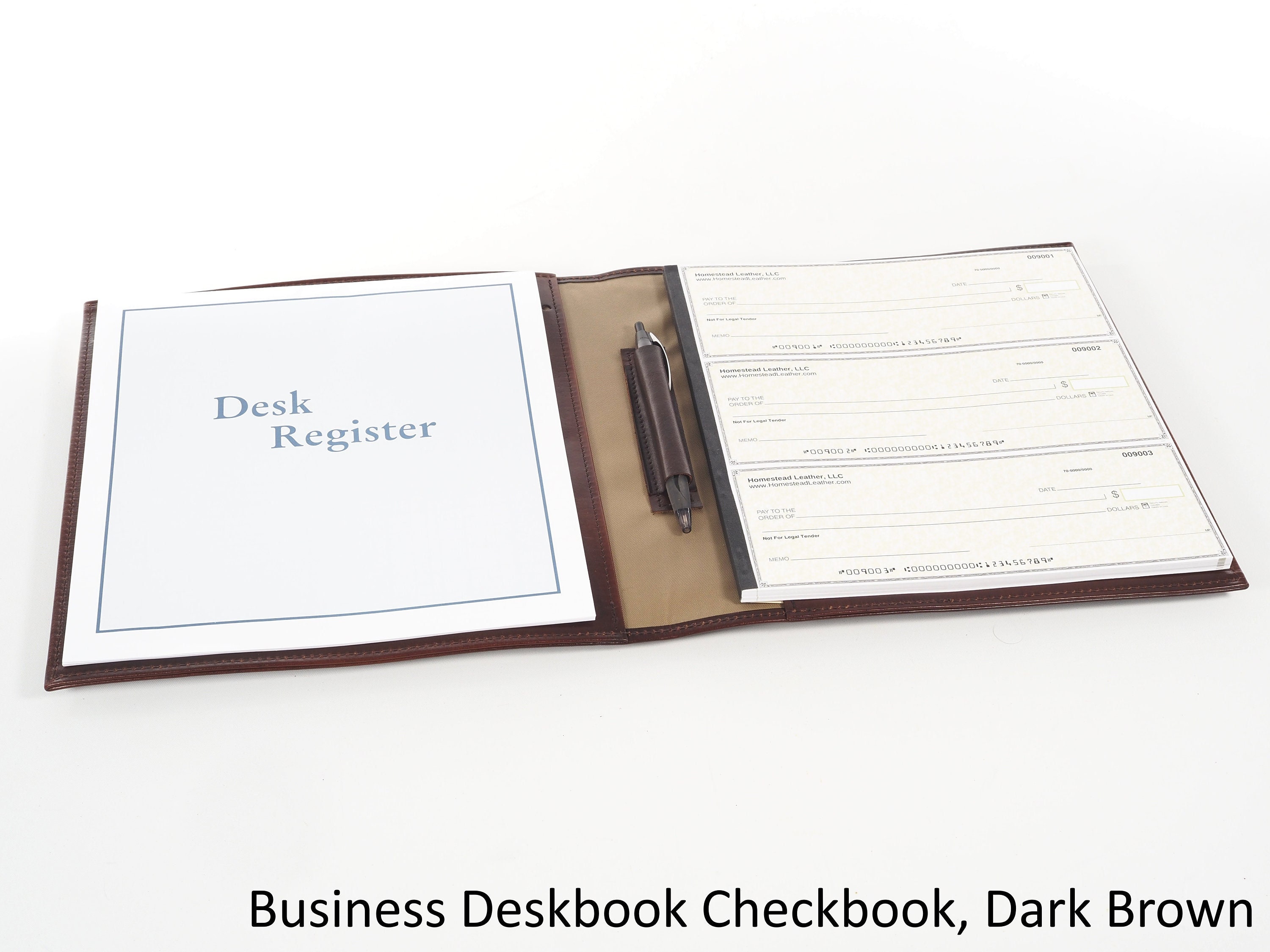 Leather BUSINESS Size DESKBOOK Checkbook Cover - For 3-to-a-Page Checks