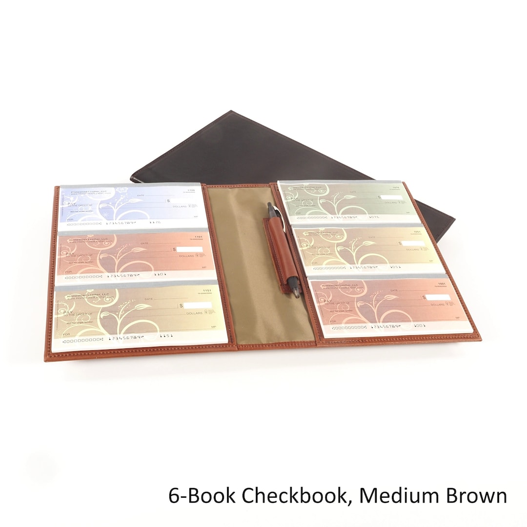 Leather Checkbook Organizer - 4, 6 or 8-book for PERSONAL Size Checks ...